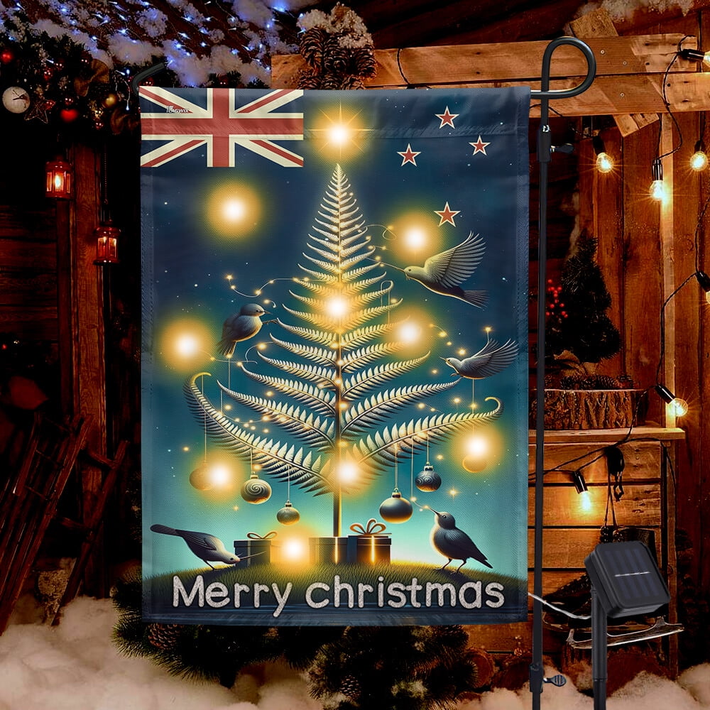 Kiwi Birds Silver Fern Christmas In New Zealand Solar LED Garden Flag ...