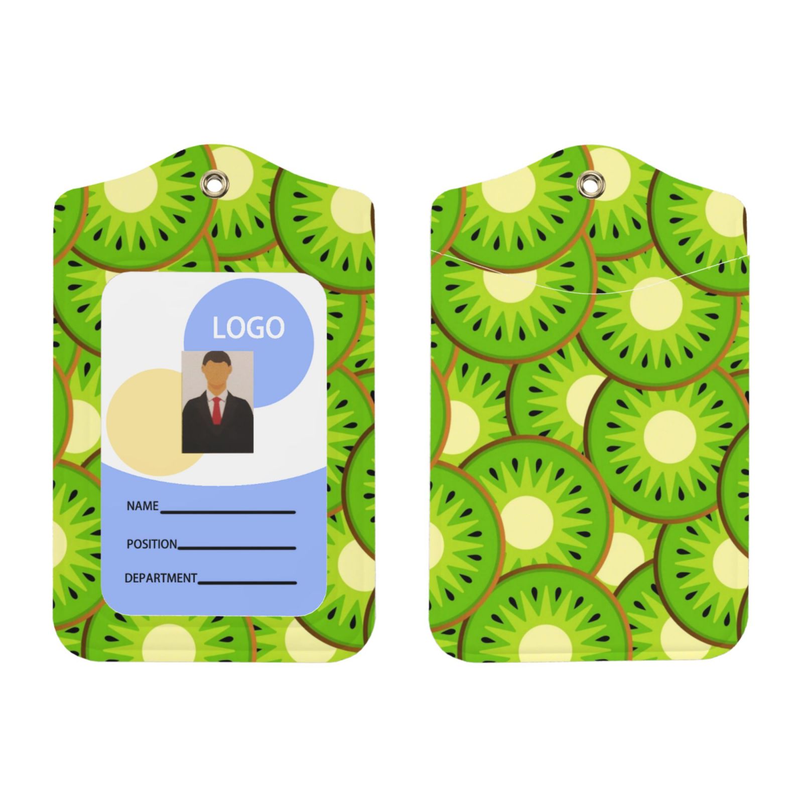 Kiwi Fruit Red Stripe Pattern Id Card Badge Leather Holder Case ...