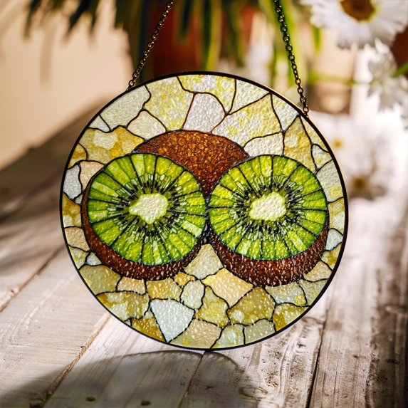 Kiwi Fruit Stained Glass Style Suncatcher, Green Fruit Window Hanging ...