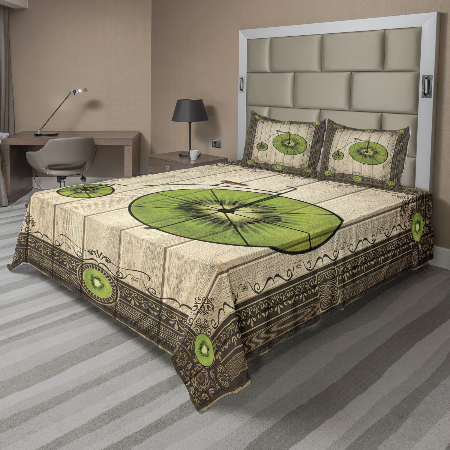 Kiwi Sheet Set, Abstract Retro Bike with Fruit Wheels in Antique Frame ...