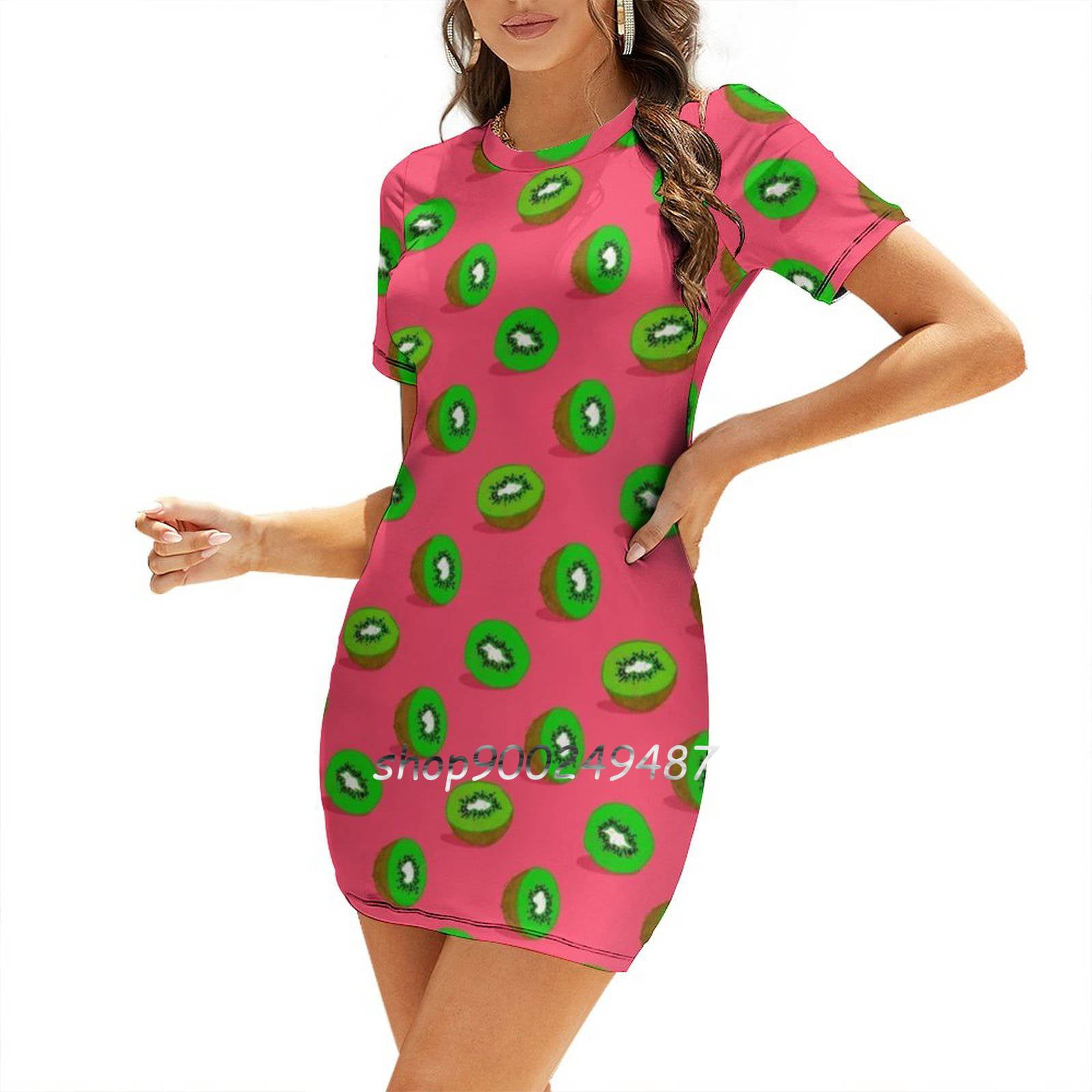 Kiwifruit Evening Party Dresses Midi Sexy Dress Female Sweet One Piece Dress Korean Kiwi Food ...