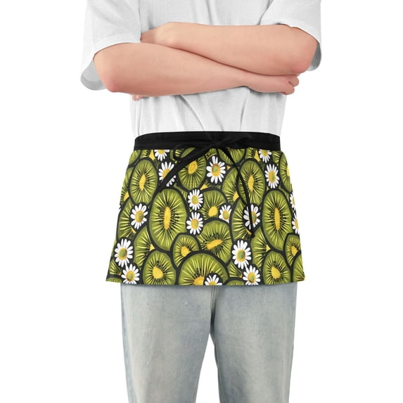 Kiwifruit with Daisy Server Apron with 3 Pockets Waterproof Waitress ...