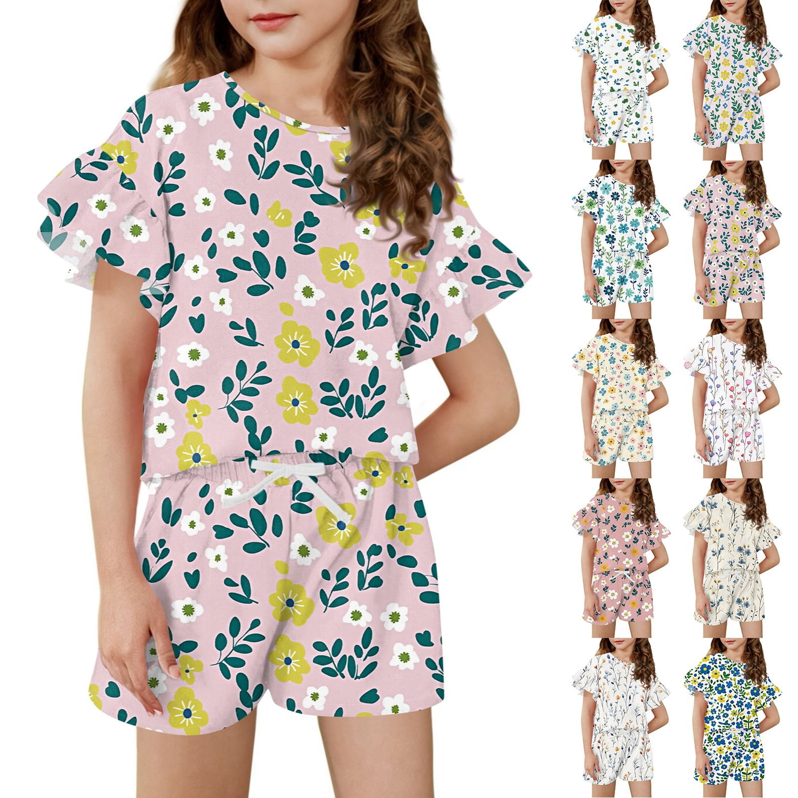 Kixjoy 2 Pieces Clothing Sets for Girls Ruffle Sleeve Tshirts ...