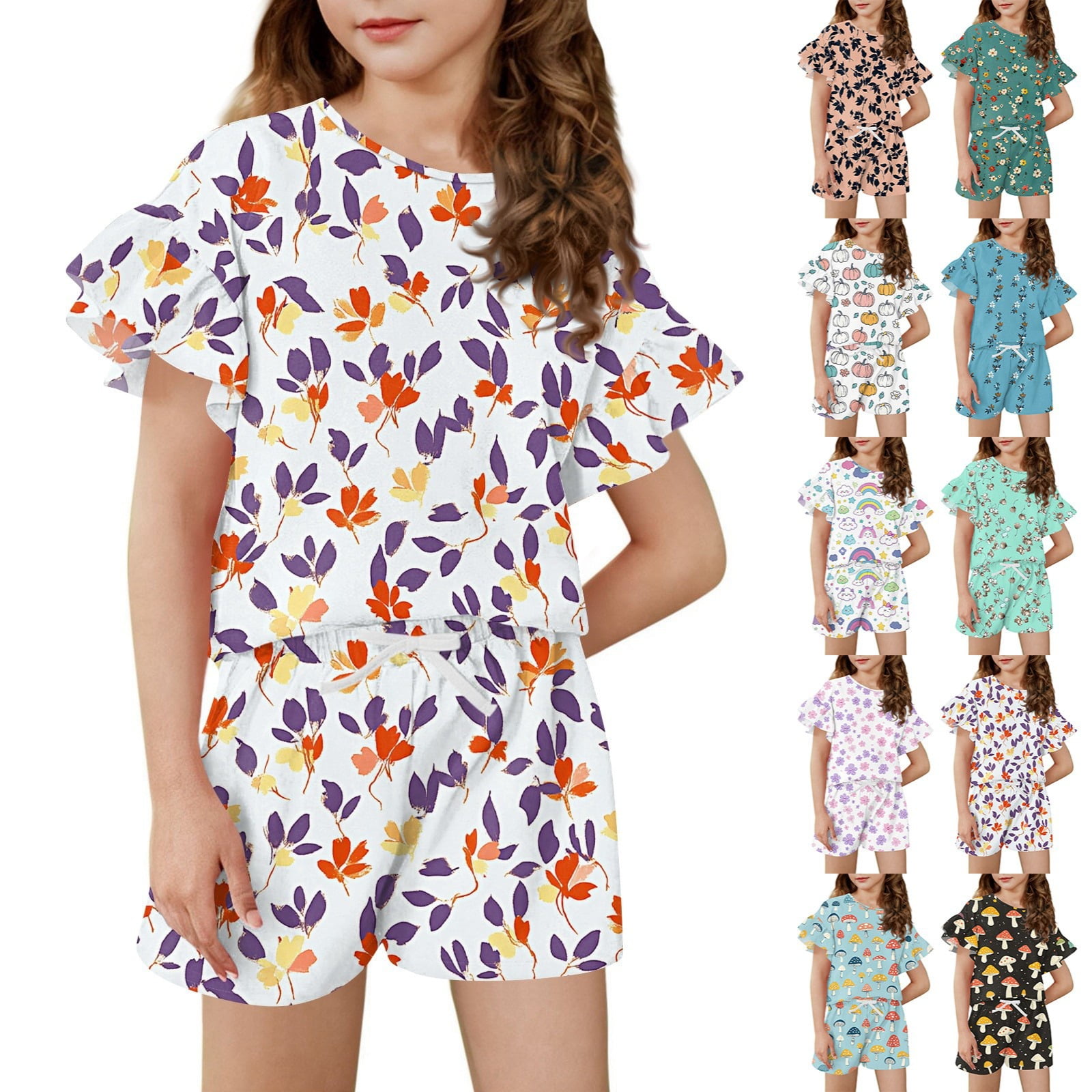 Kixjoy 2 Pieces Clothing Sets for Girls Ruffle Sleeve Tshirts ...