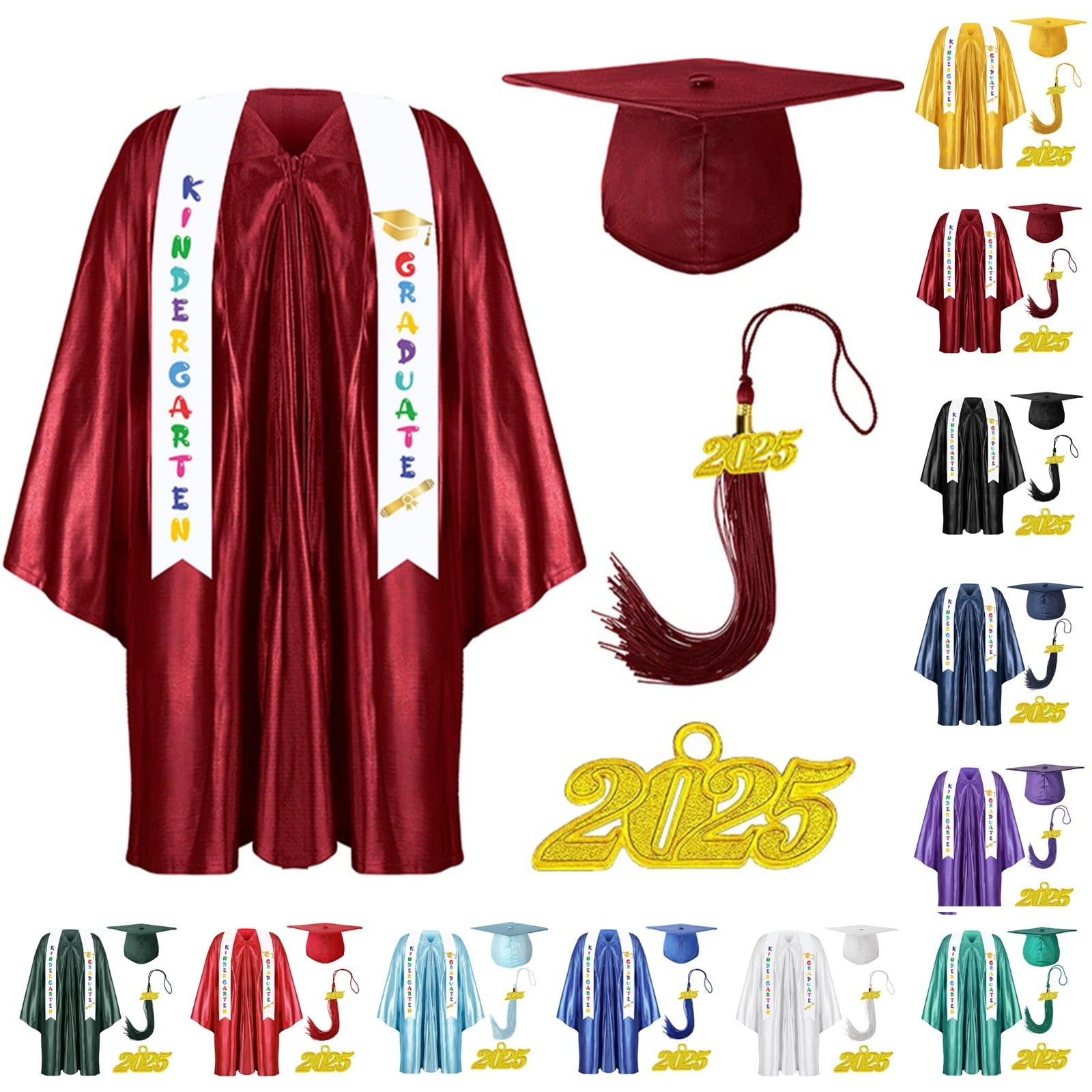 Kixjoy 4-in-1 Preschool Graduation Bundle: Cap, Gown, Stole & Tassel ...