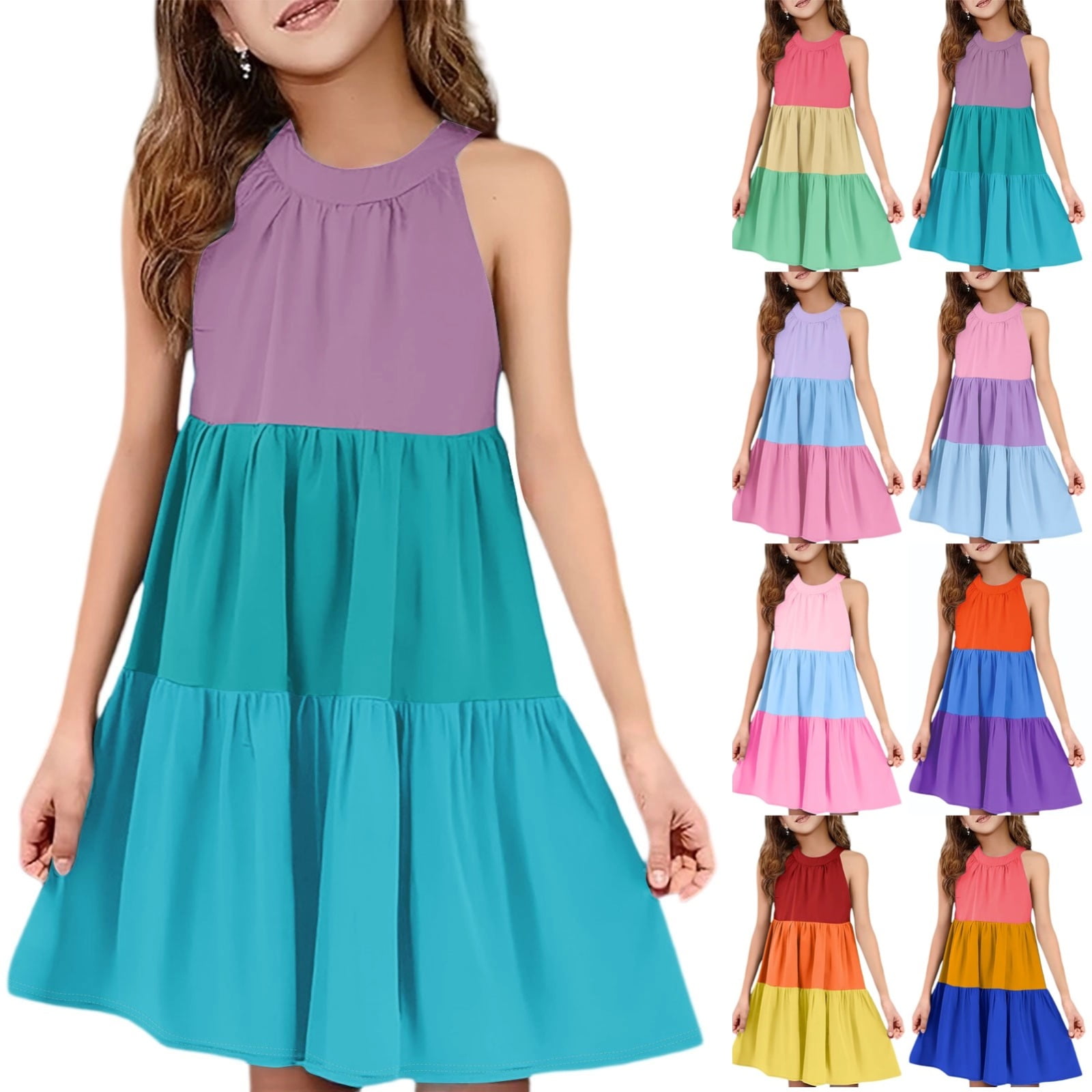 Kixjoy Blue Maxi Dresss for Girls Spring Tiered Ruffle Keyhole Neck ...