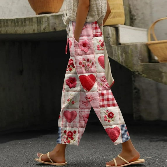 Kixjoy Casual Pants for Women Linen Drawstring Wide Leg Capris Pants ...