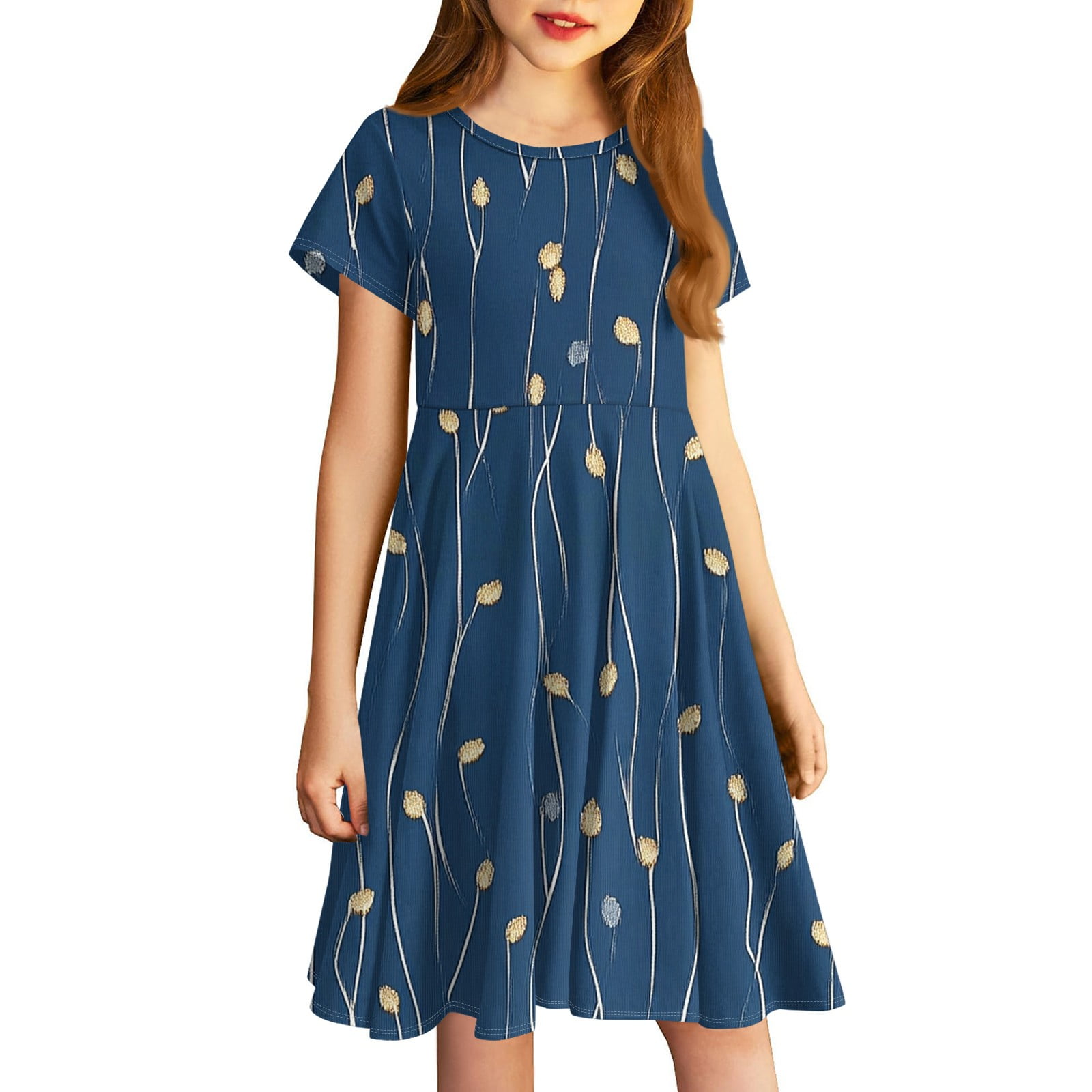 Kixjoy Floral Dresses for Girls 2025 Casual Cool Dresses Cute Round ...