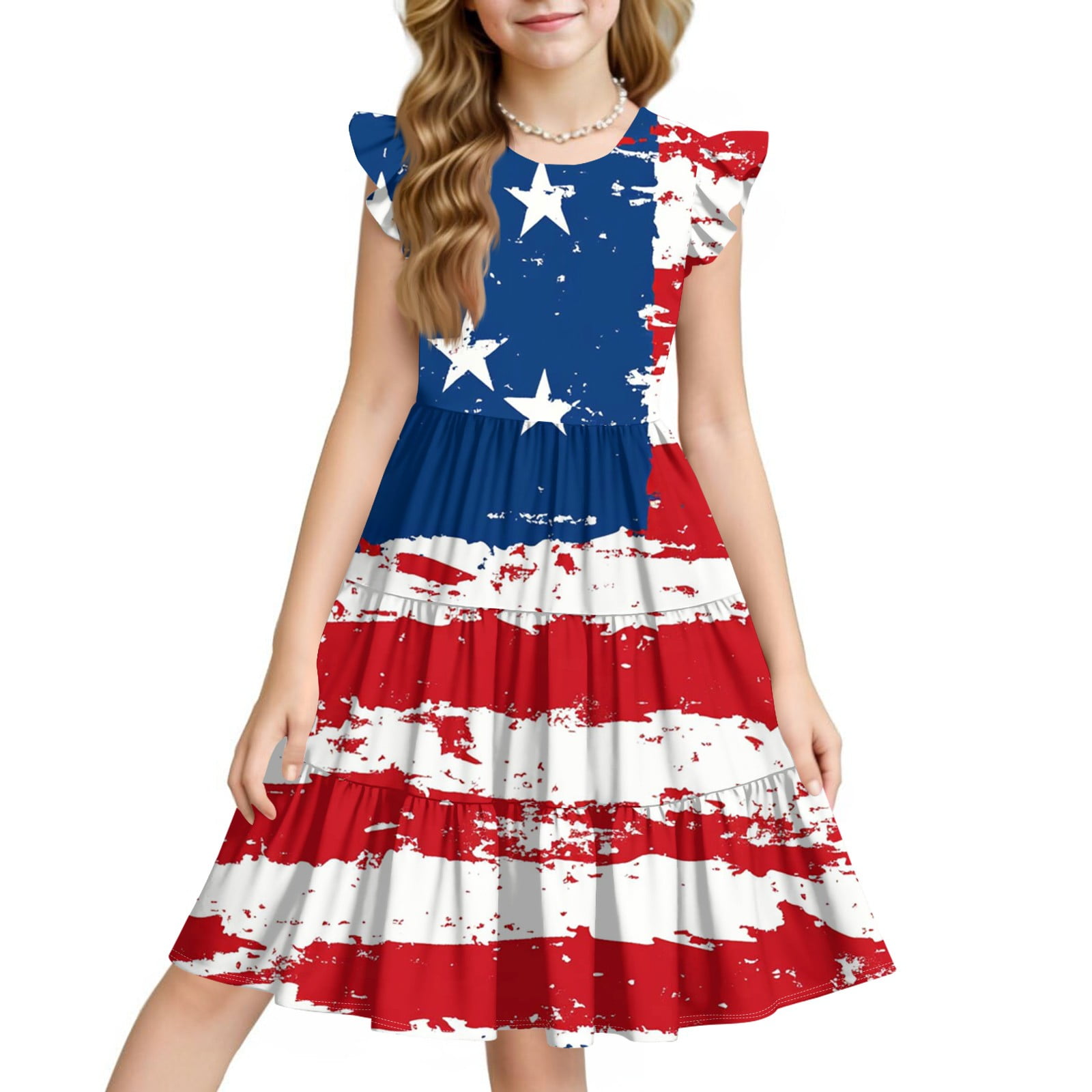 Kixjoy Fourth Of July Dresses for Girls Trible Layer Tiered Flutter ...
