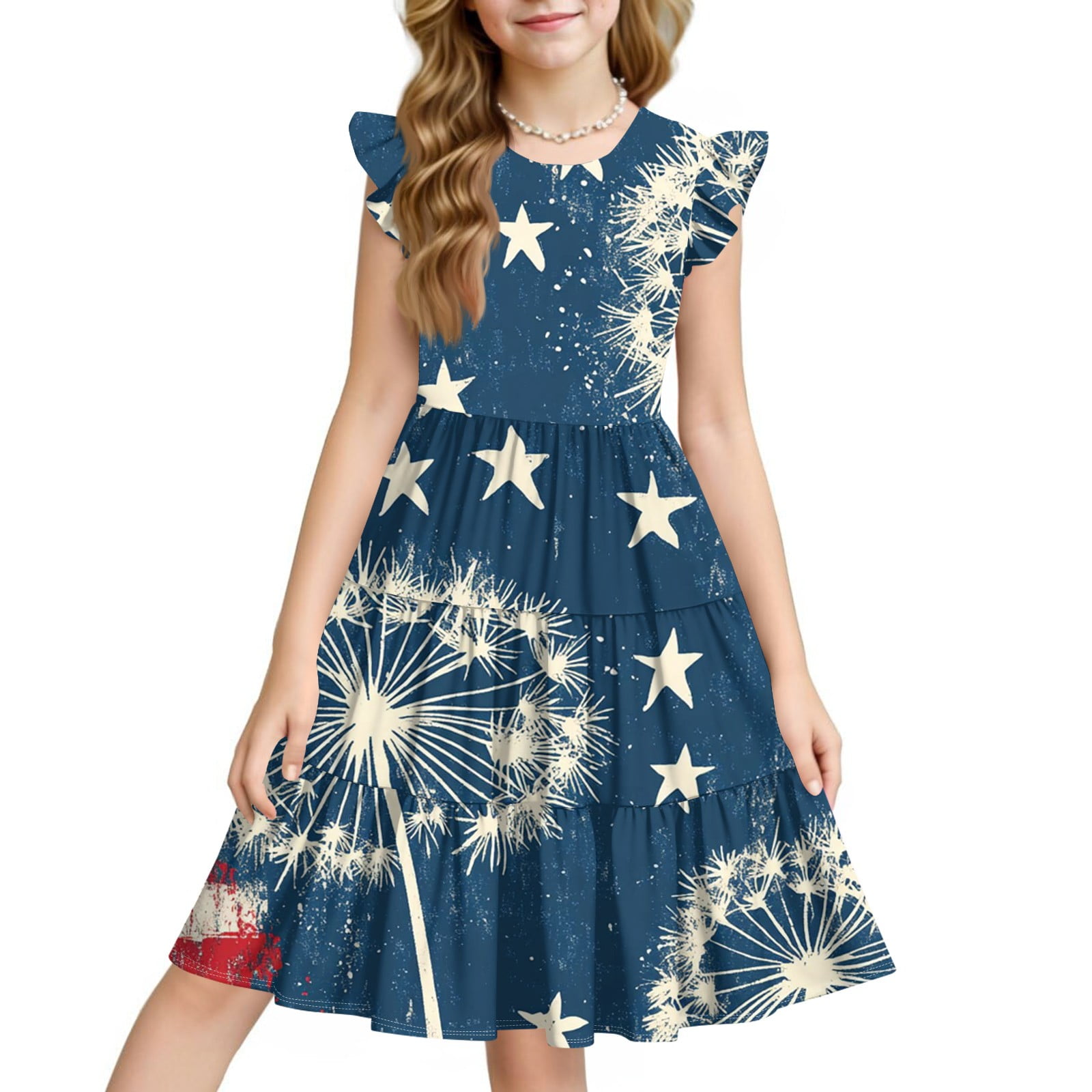 Kixjoy Fourth Of July Dresses for Girls Trible Layer Tiered Ruffle ...