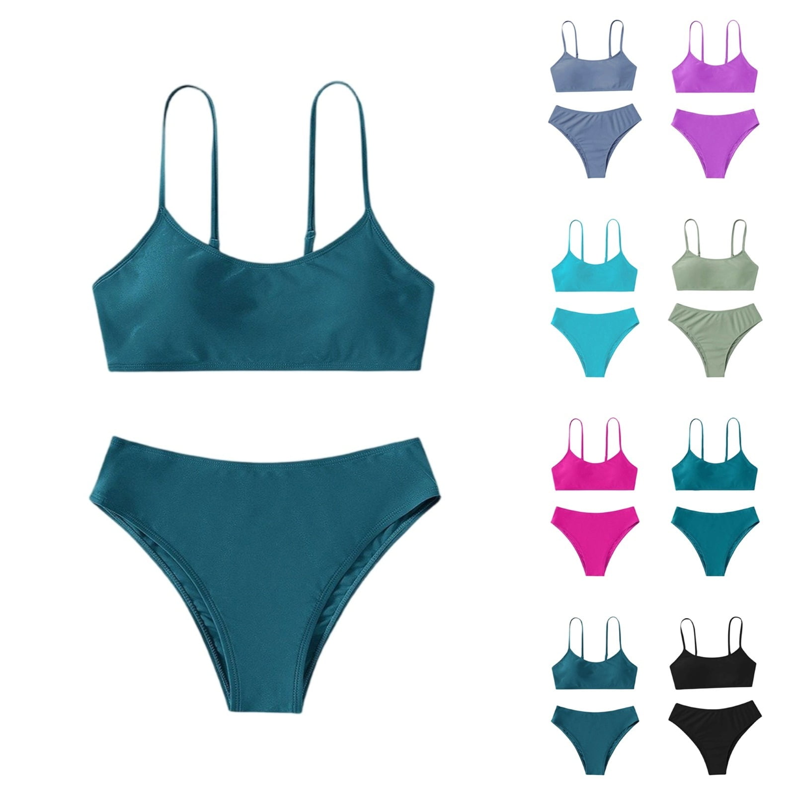 Kixjoy Girls Bikini 14Y Cute Spaghetti Strap High Waisted Solid Bathing ...