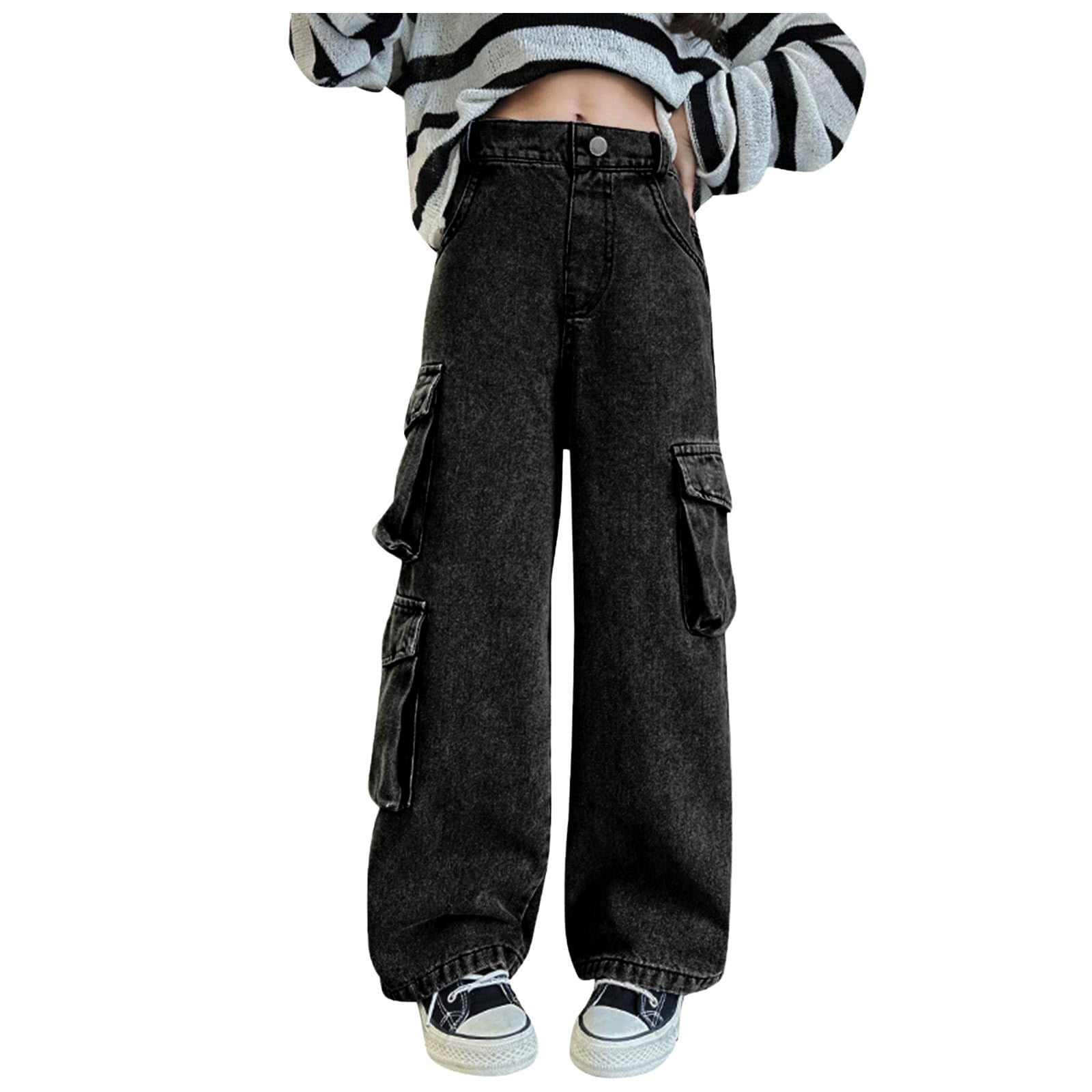 Kixjoy Girls Jeans Streetwear 14-16 Years Denim Cargo Pants High Waist ...