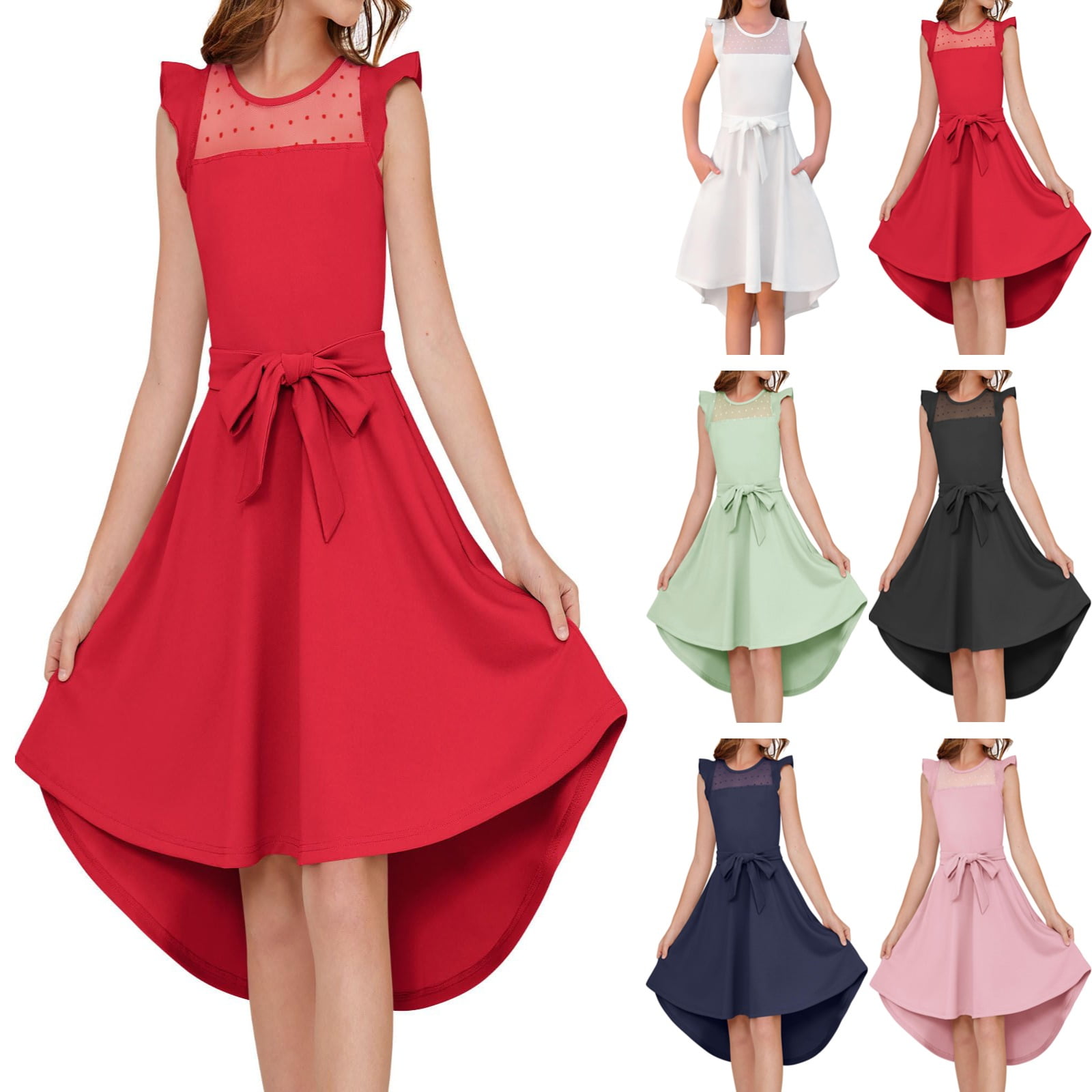 Kixjoy Girls Summer Dresses Size 9-10Y Red Tank Dress Tween Ruffle ...