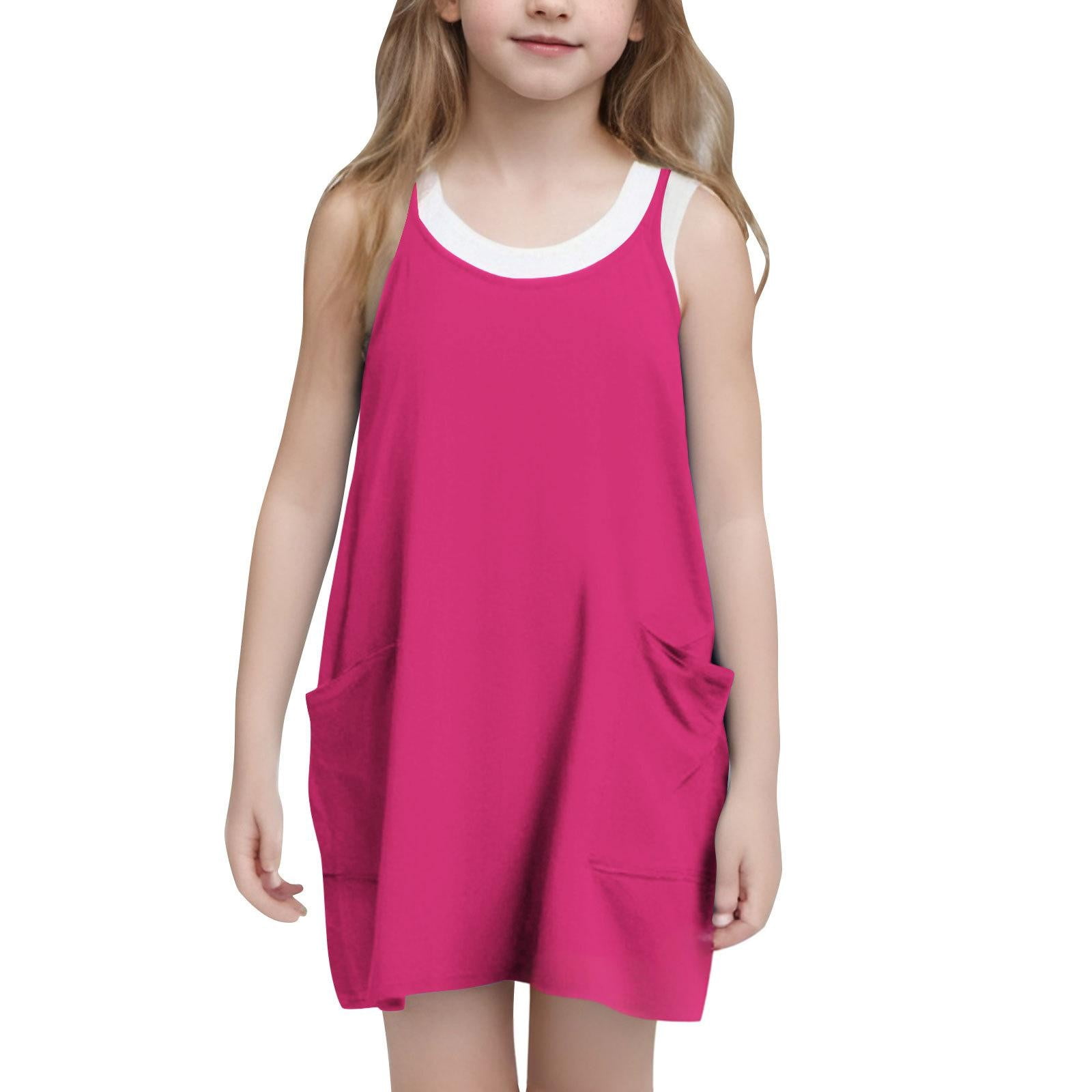 Kixjoy Girls Tank Dresses Casual Spaghetti Strap Adjustable Sleeveless ...
