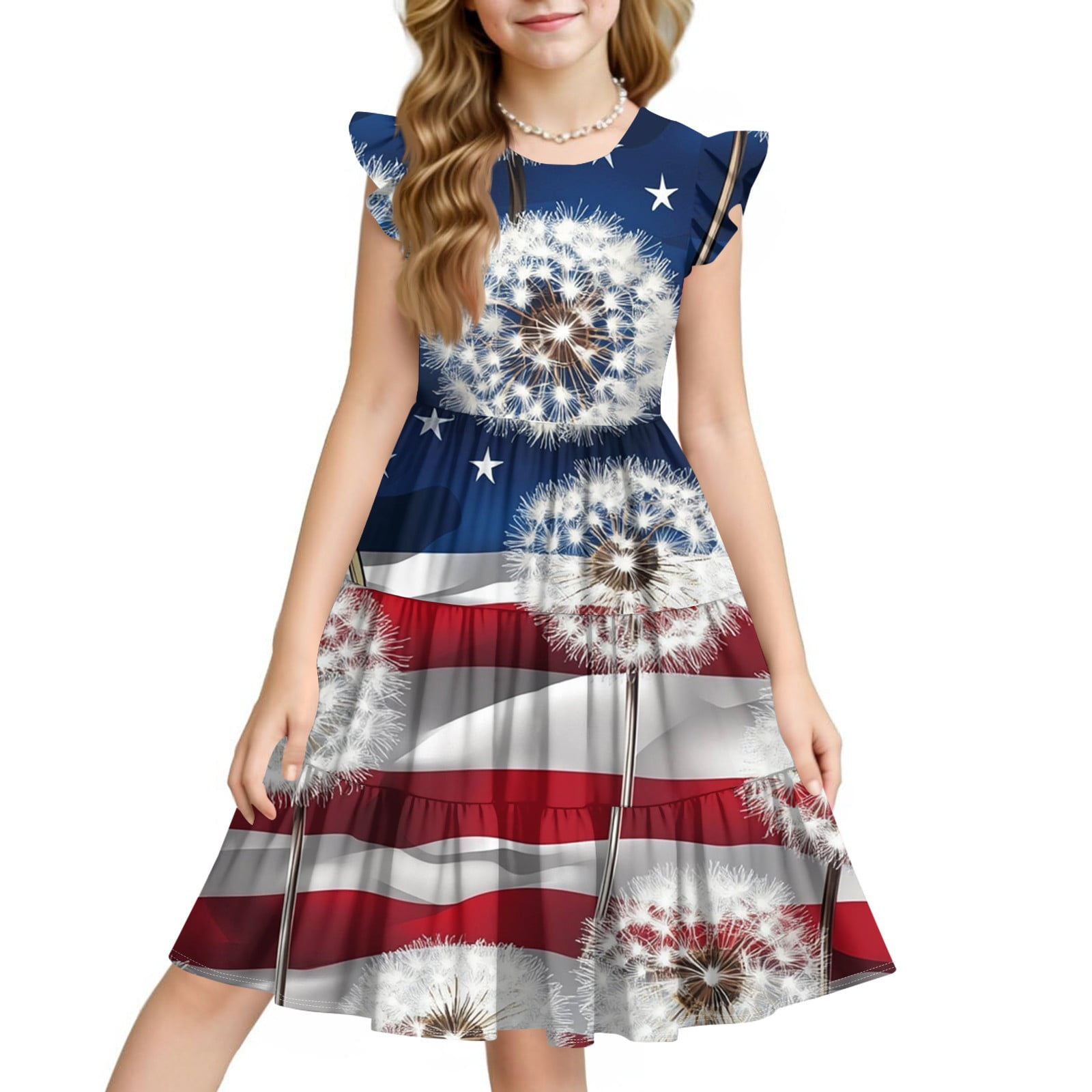 Kixjoy Independence Day Dresses for Girls Trible Layer Tiered Flutter ...