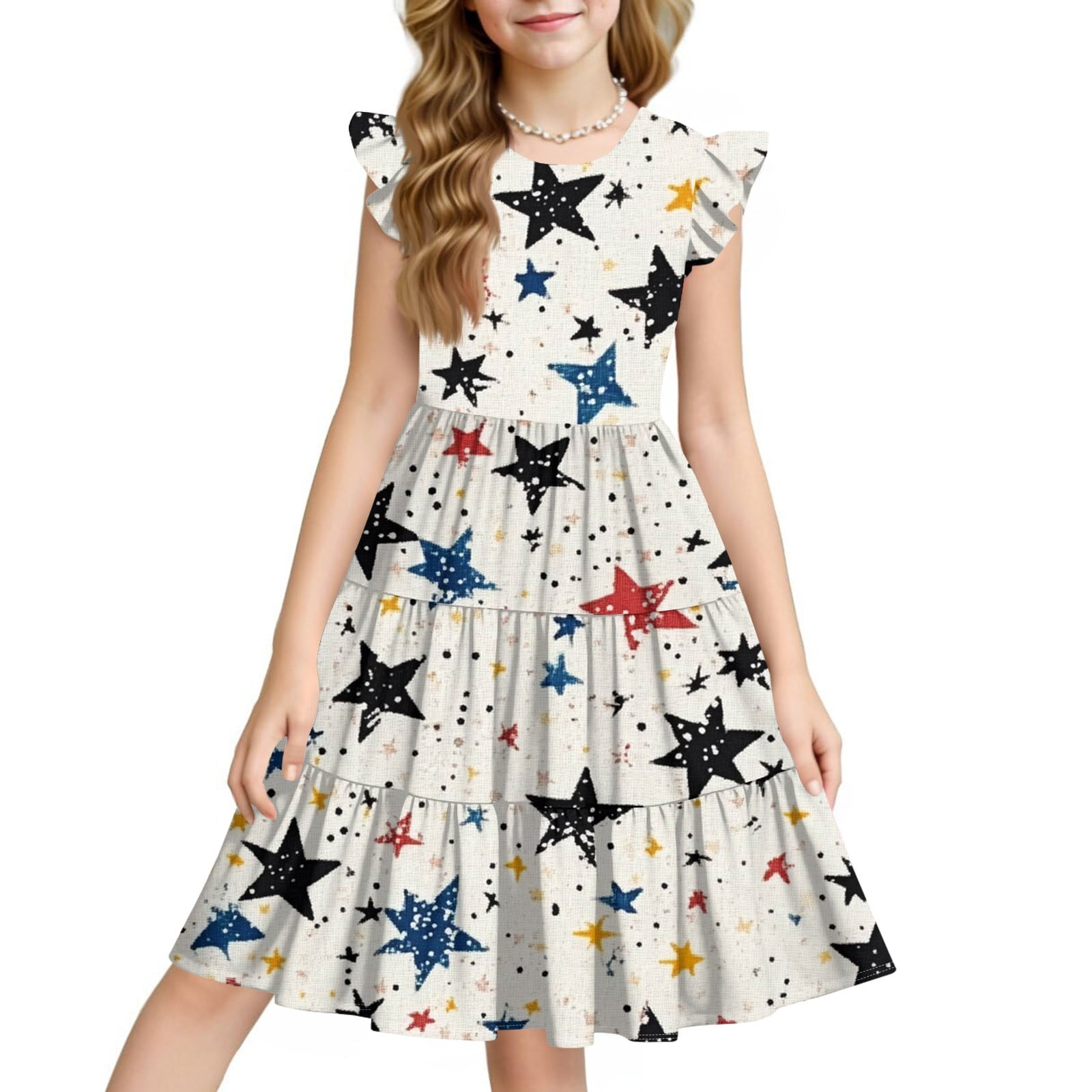 Kixjoy Independence Day Dresses for Girls Trible Layer Tiered Ruffle ...