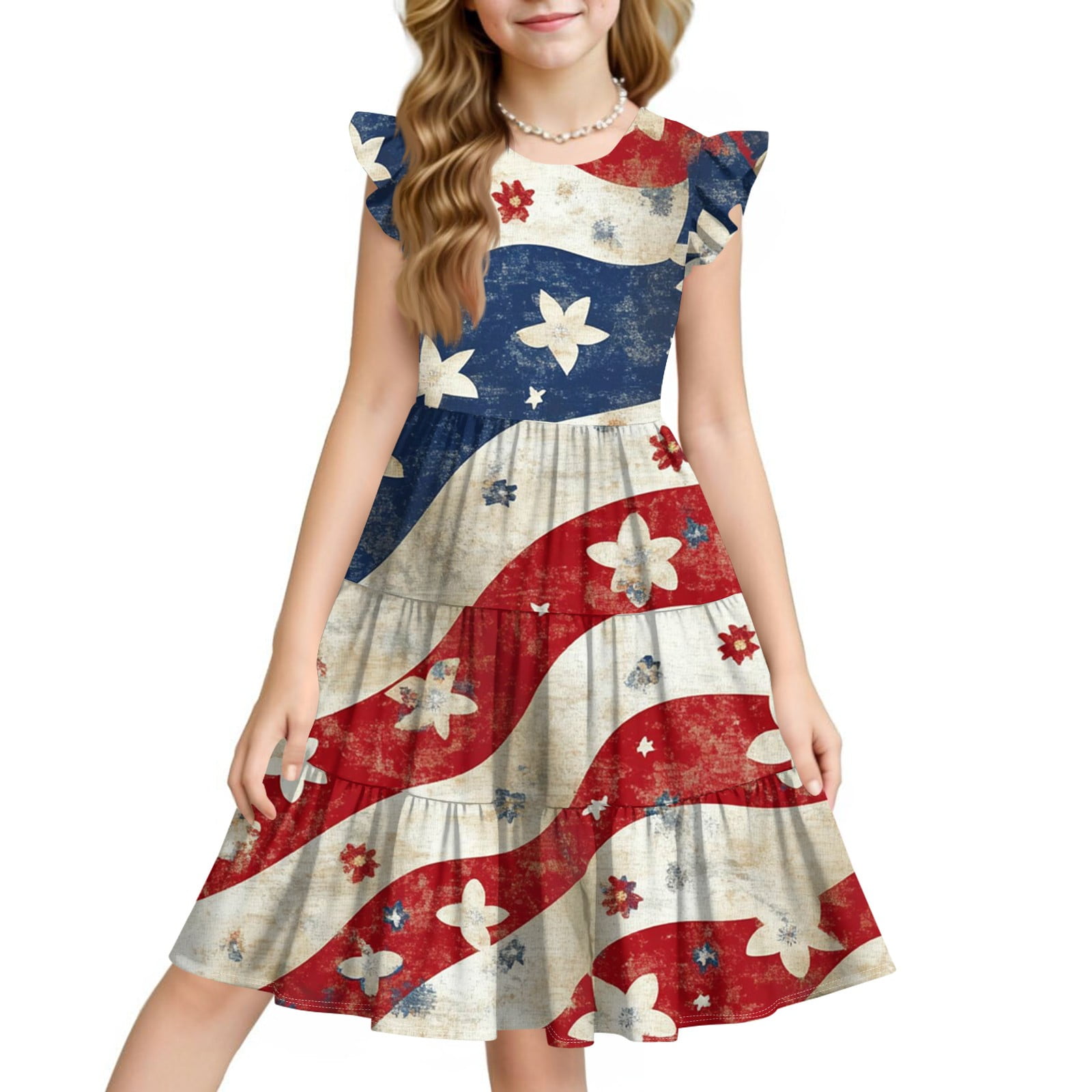 Kixjoy Independence Day Dresses for Girls Trible Layer Tiered Ruffle ...