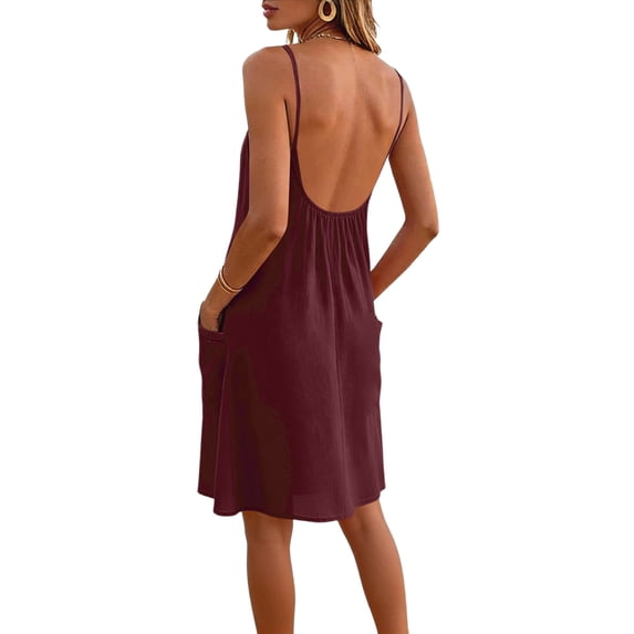 Kixjoy Linen Dresses for Women Casual Baggy Sleeveless Dress Backless ...