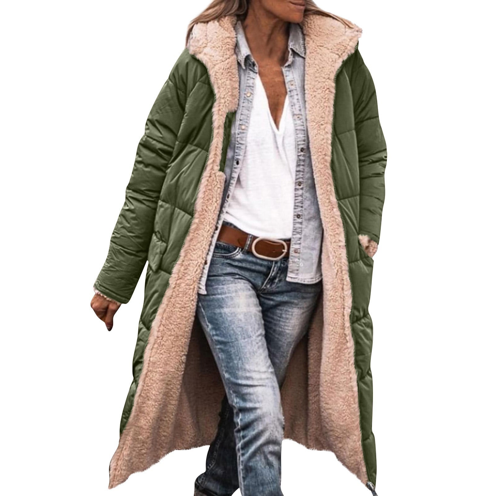 Kixjoy Long Fleece Jacket Women Long Length Sleeve Thermal Plus Size ...
