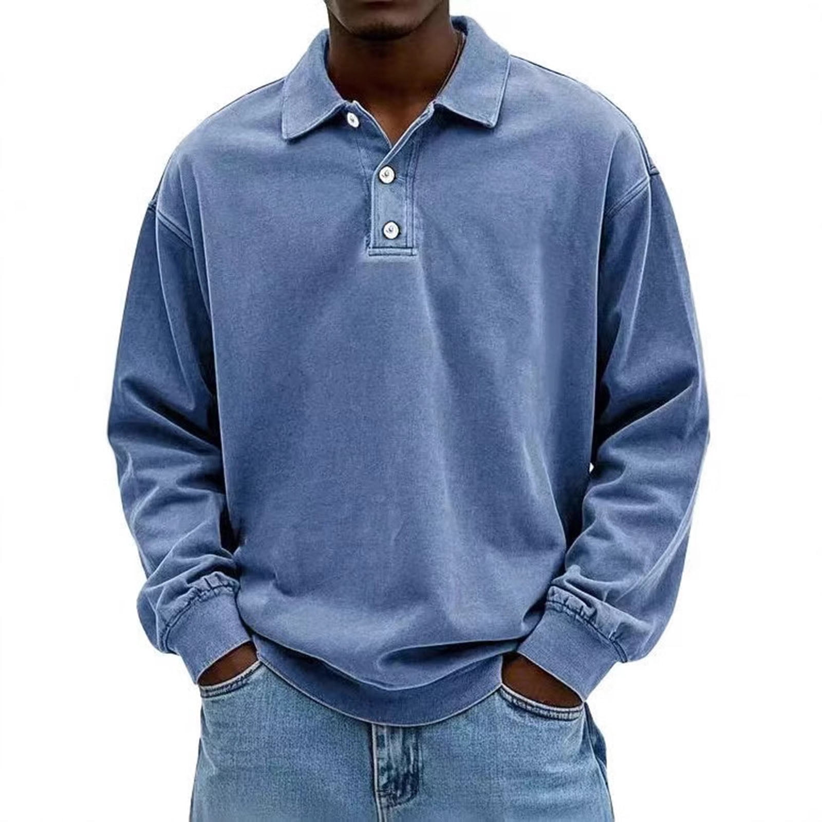 Kixjoy Long Sleeve Shirts for Men Oversized Button Down Polo Shirt ...