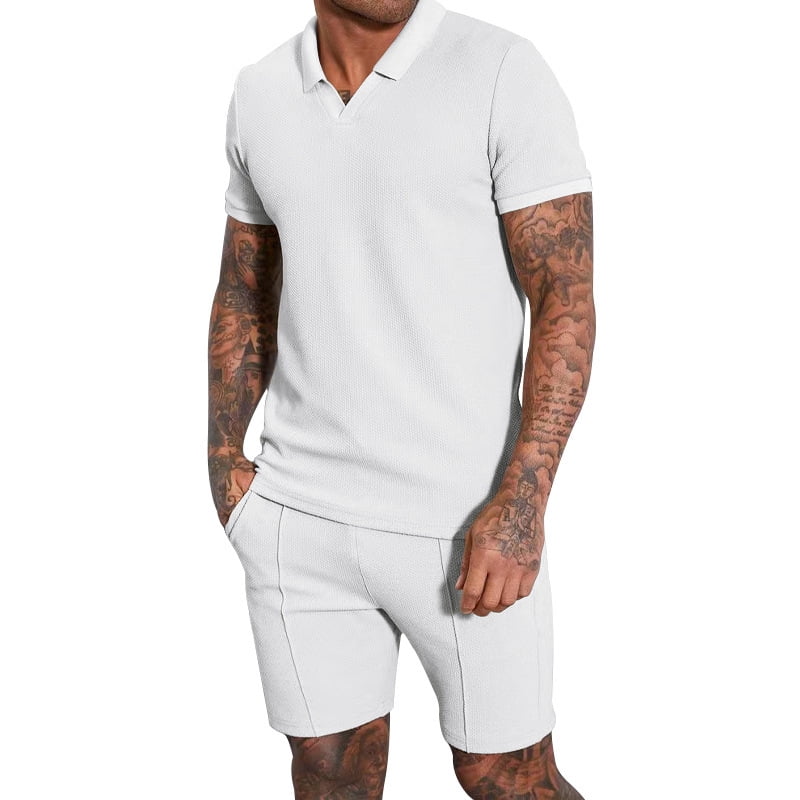 Kixjoy Men's 2 Piece Short Sets Lounge Short Sleeve Collared Shirt and ...