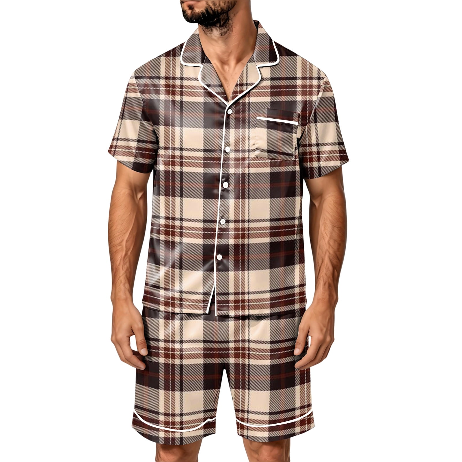 Kixjoy Men's Pajamas Set Loungewear Sleepwear, Men Satin Silk Pajamas ...