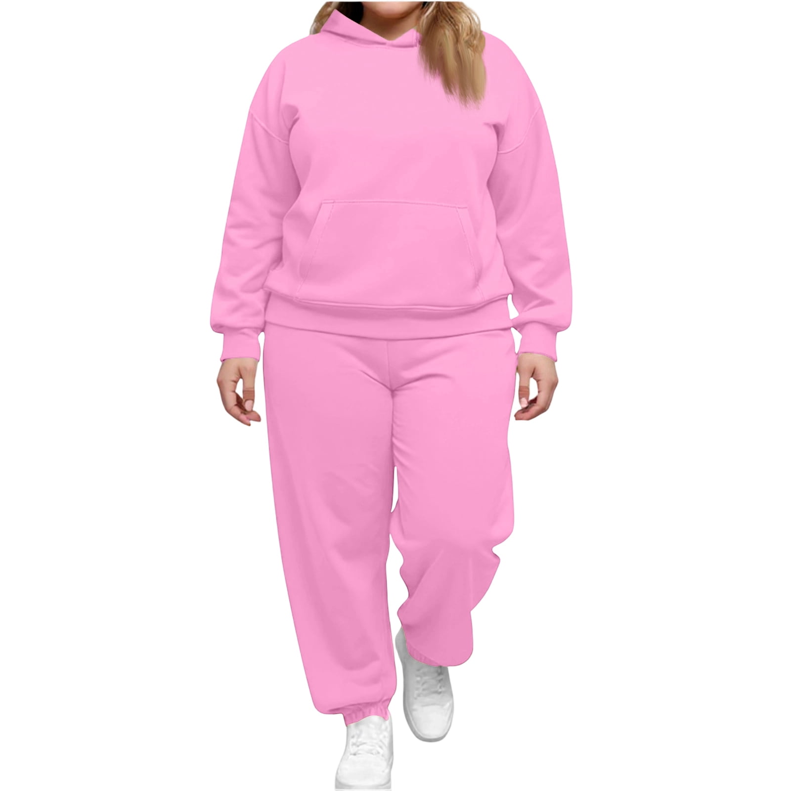 Kixjoy Pink Sweatsuit for Women 2 Piece Set Casual Plus Size Drawstring ...