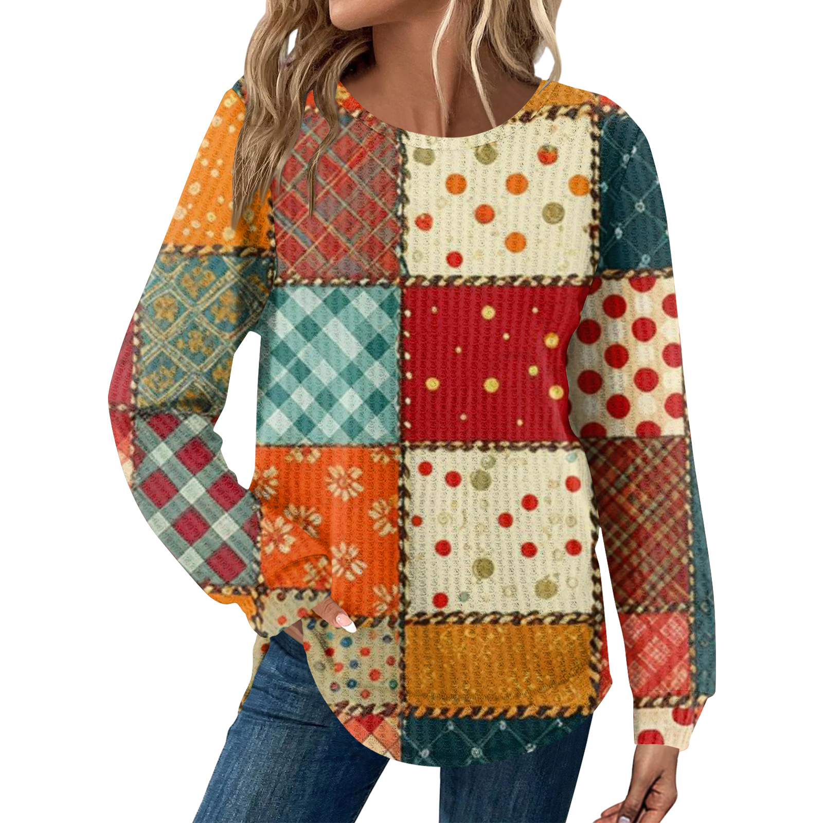 Kixjoy Plus Size Womens Clothing Long Sleeve Casual Crewneck Tunic Tops ...