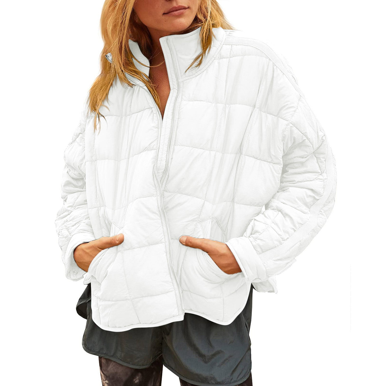Kixjoy Puffer Jacket Womens Long Sleeve Fall Quilted Puffer Jacket ...