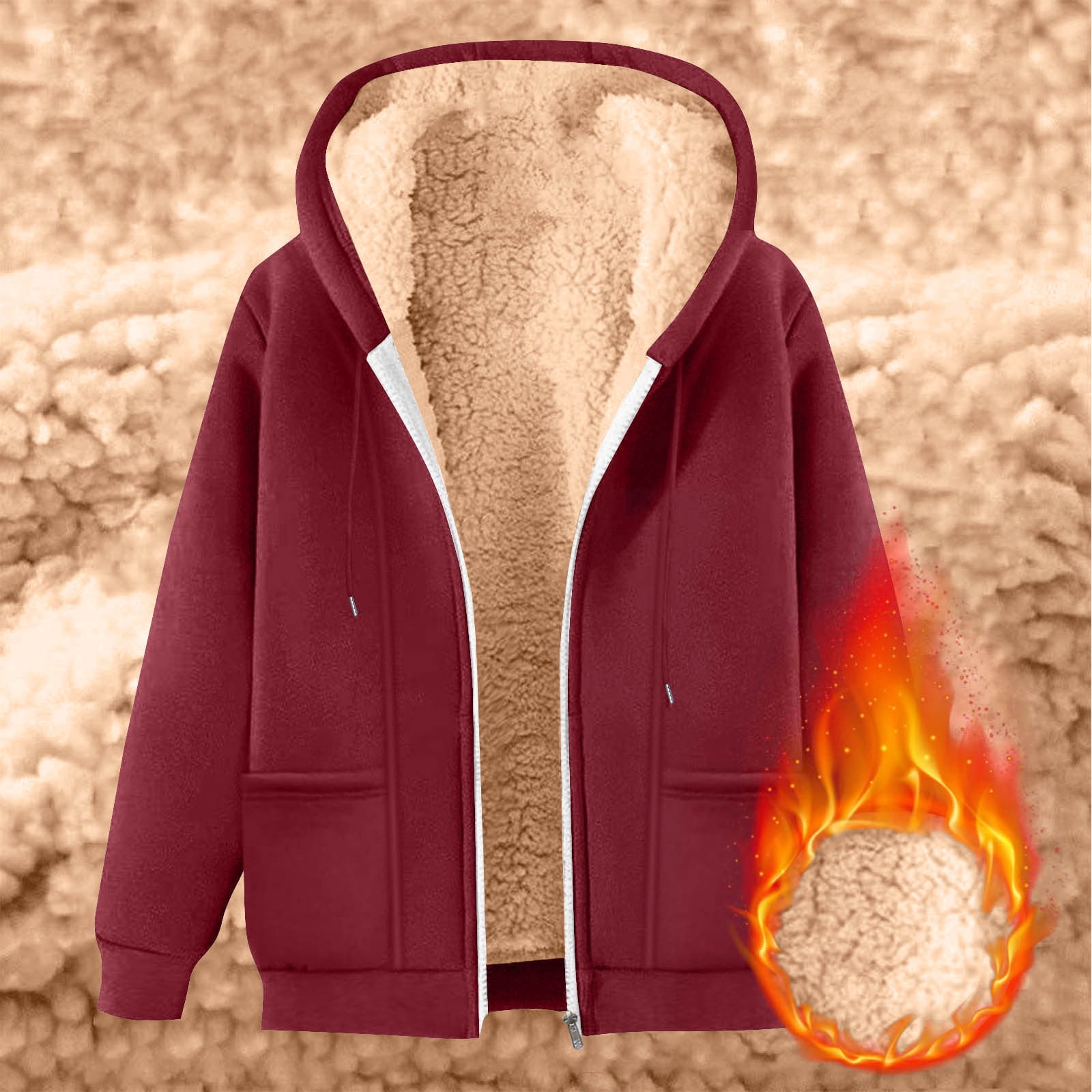 Kixjoy Red Jackets for Men Fleece Lined Thicken Oversized Hooded Down ...