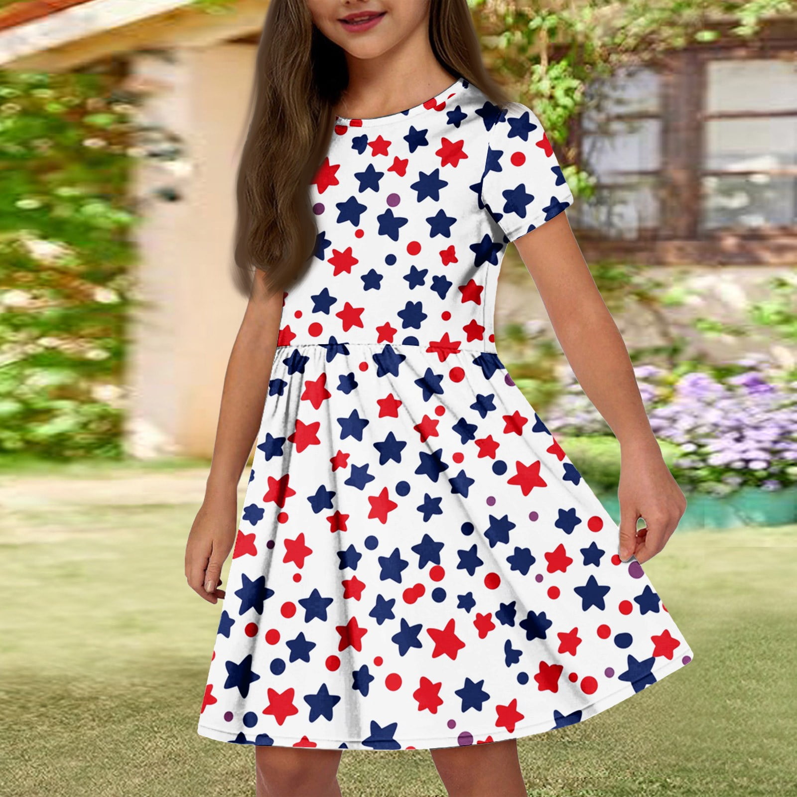 Kixjoy Red White and Blue Short Dresses for Girls Patriotic Short ...