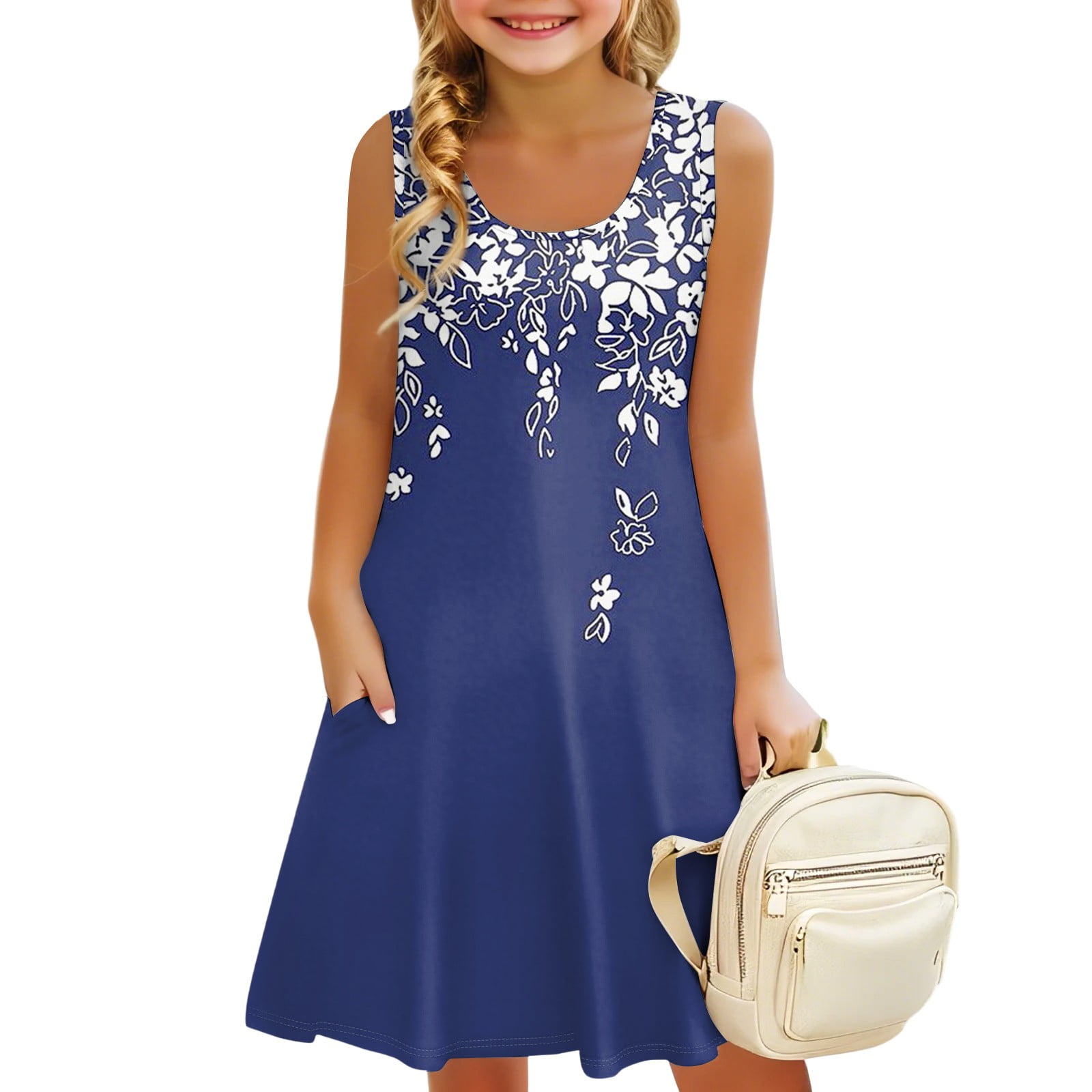 Kixjoy Spring Dresses for Girls 2025 Sleeveless Crew Neck Floral Short ...