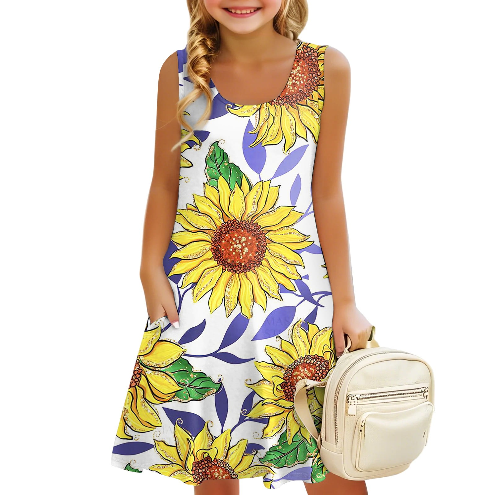 Kixjoy Sundresses for Girls 2025 Sleeveless Crew Neck Sunflower ...