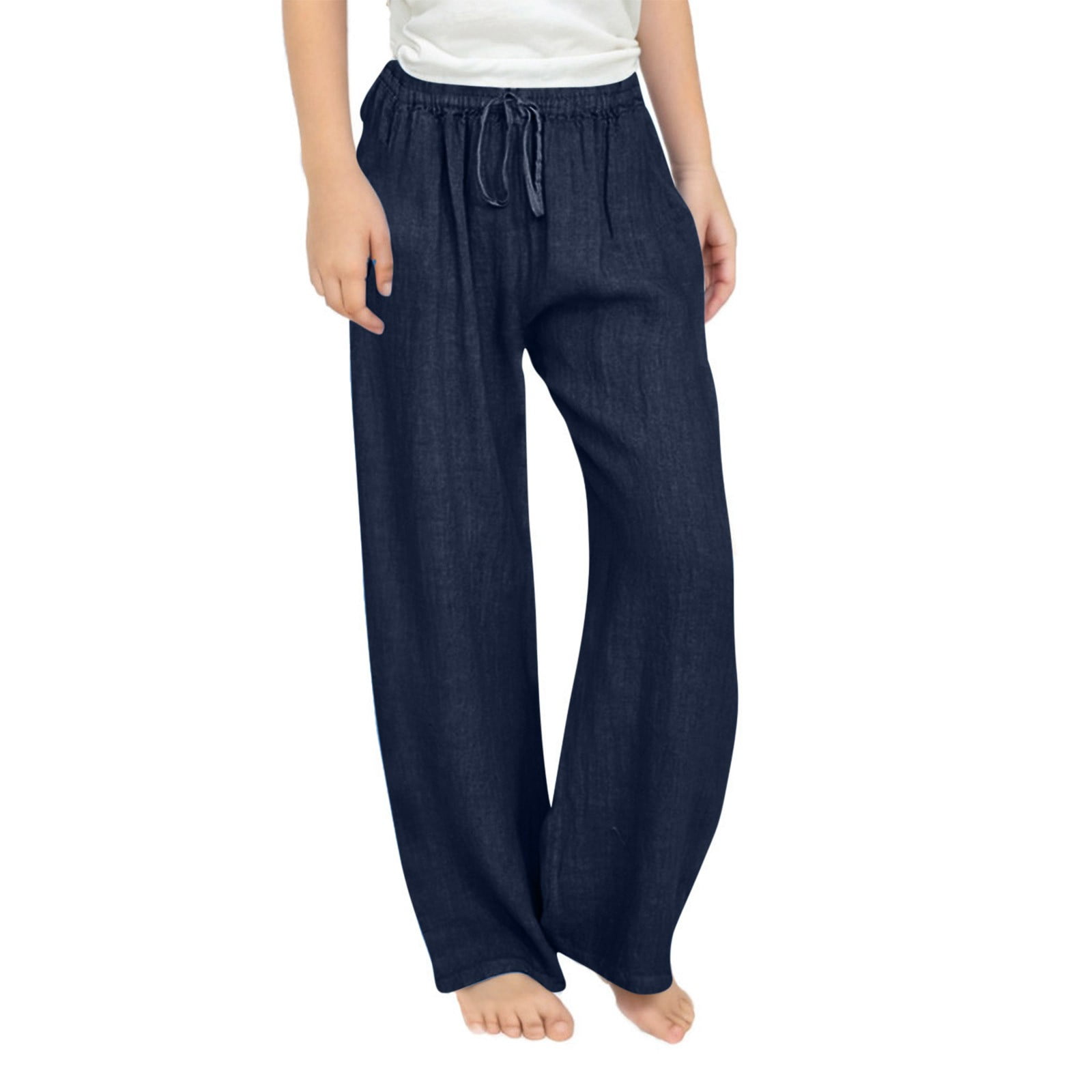 Kixjoy Teen Girls Linen Palazzo Pants Lounge Straight Wide Leg Pleated ...