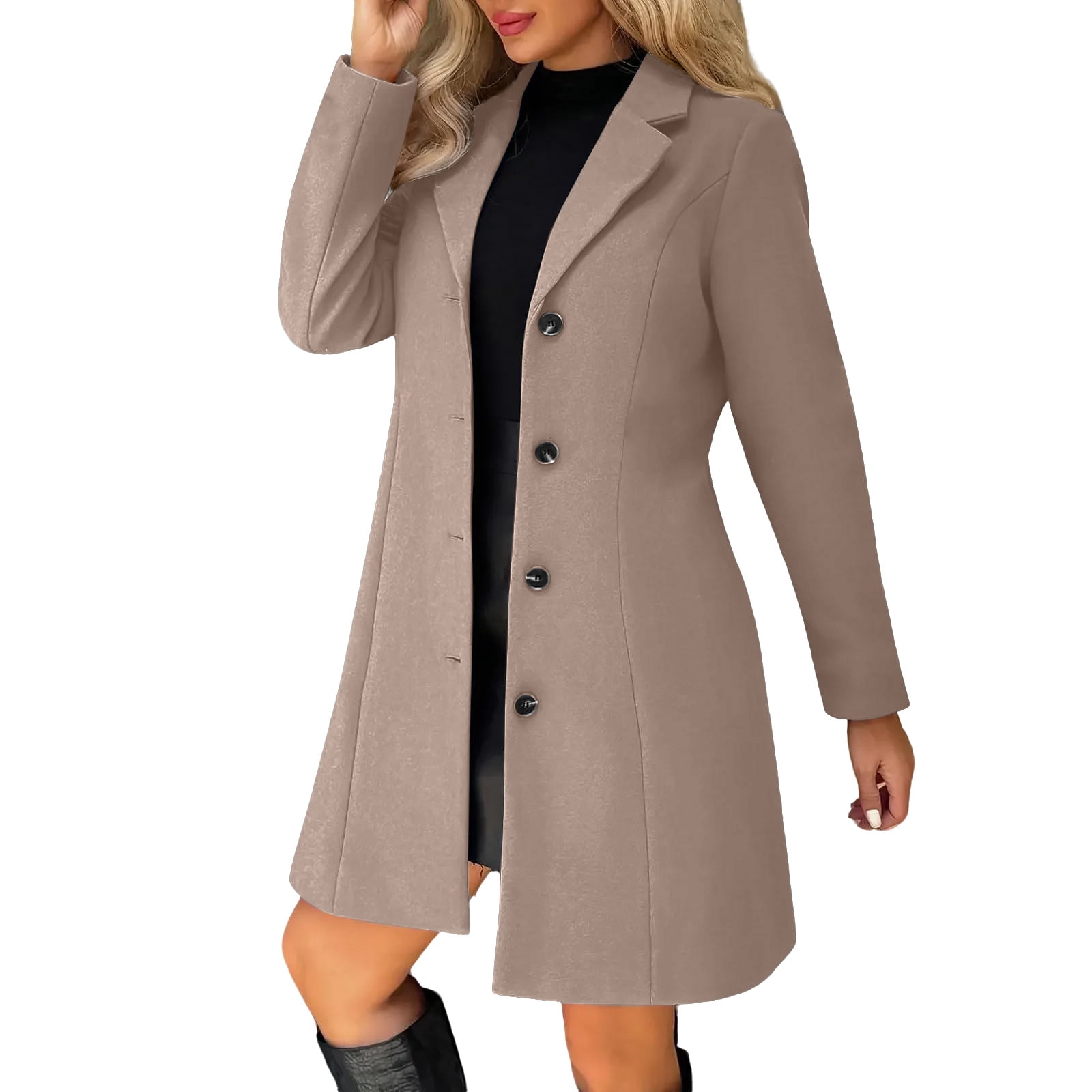 Kixjoy Trench Coat Women Button Down Oversized Fleece Jacket Notched ...