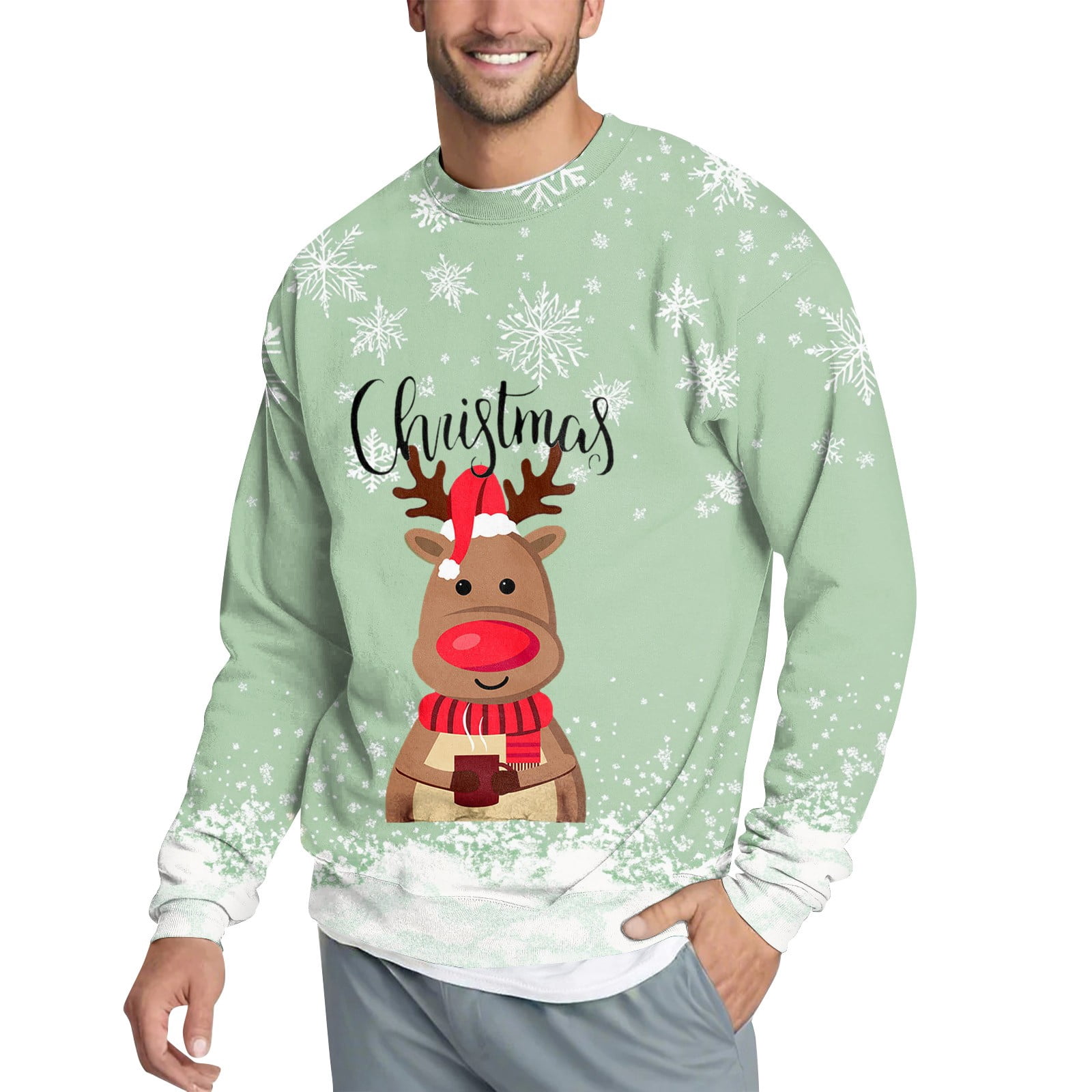 Kixjoy Ugly Christmas Sweater for Men Oversized Winter Crewneck ...