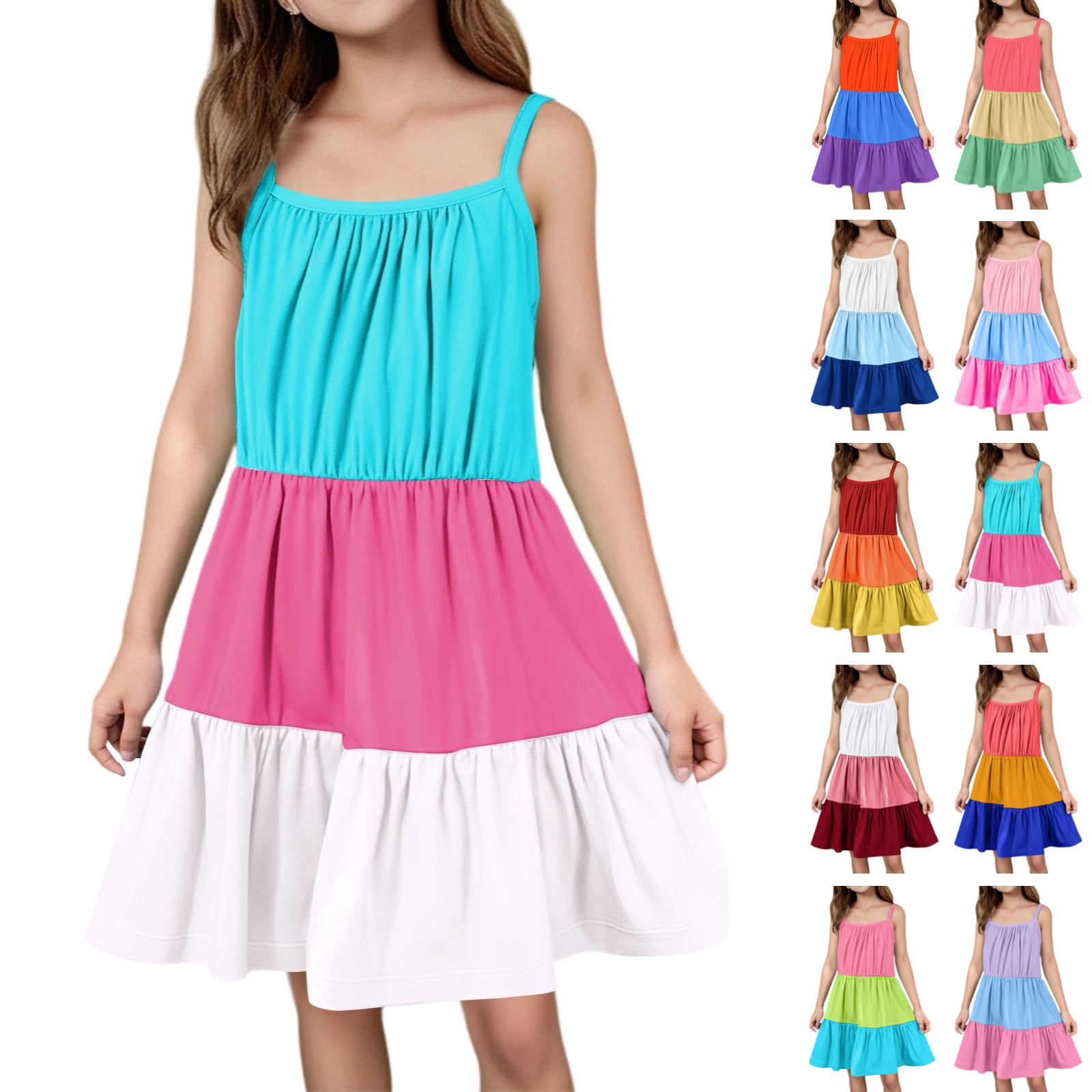 Kixjoy White Maxi Dresss for Girls Tiered Ruffle Spaghetti Strap Boho ...