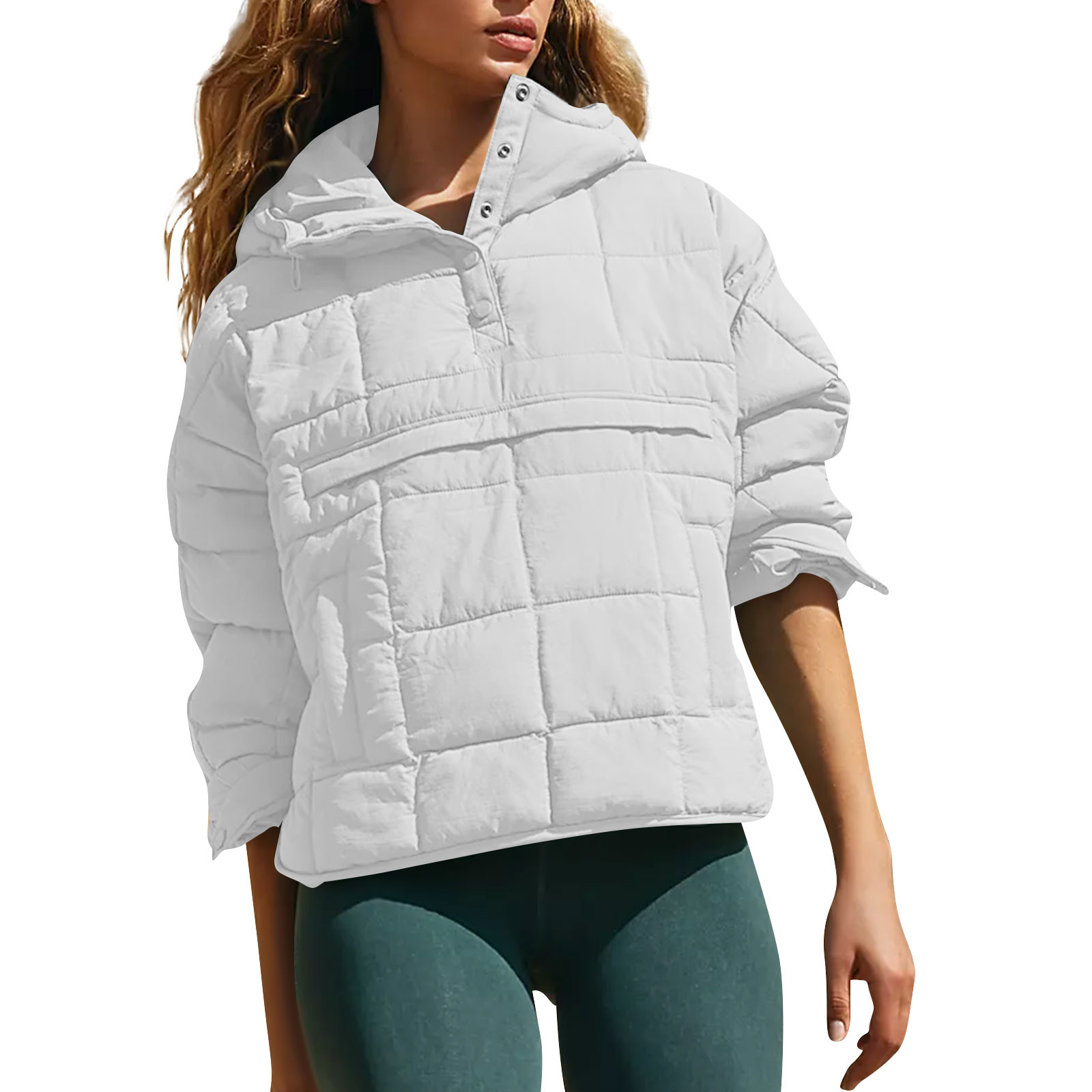 Kixjoy White Women Puffer Jacket Button Down Fall Puffer Jacket ...