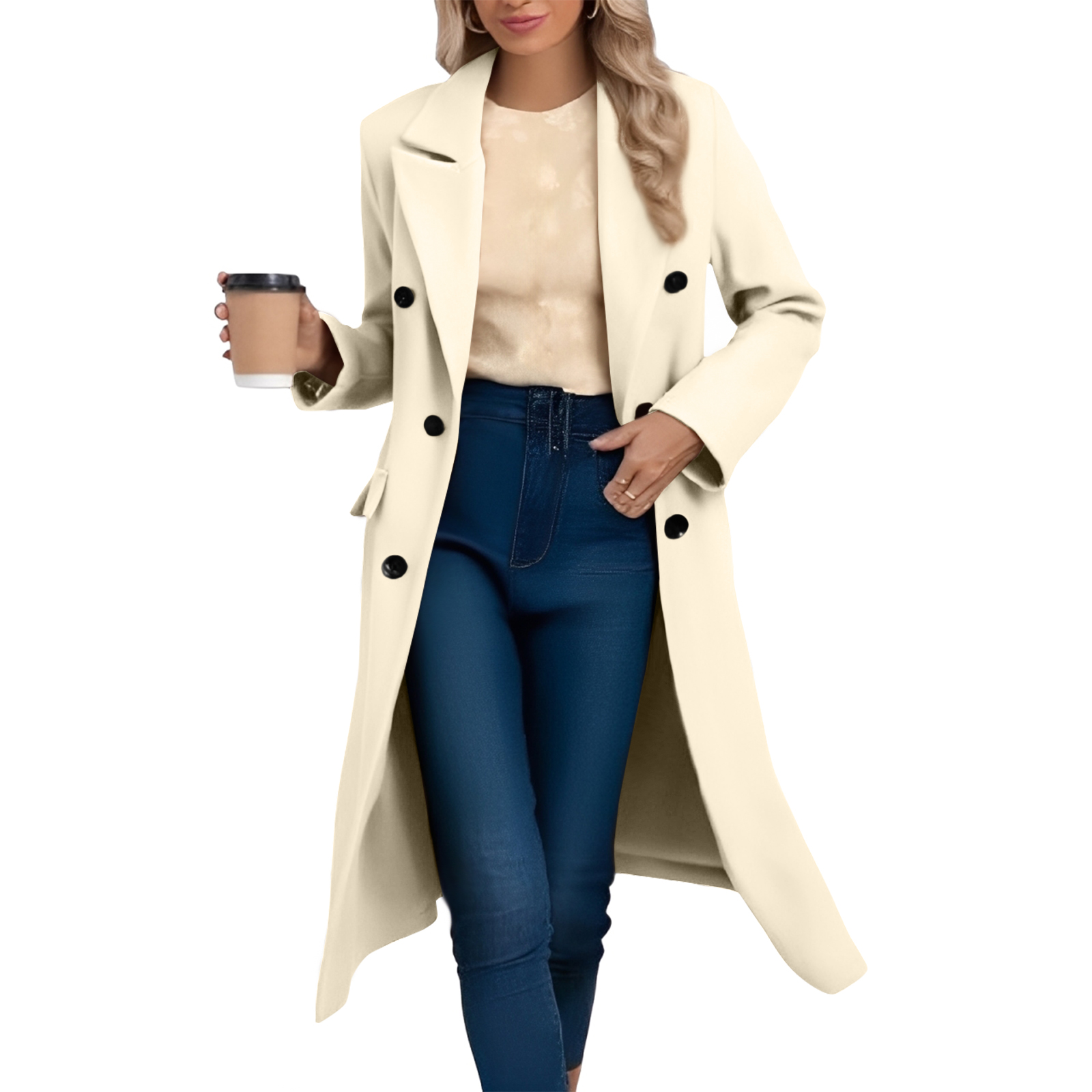 Kixjoy Womens Trench Coat Button Down Plus Size Fleece Jackets Notched ...