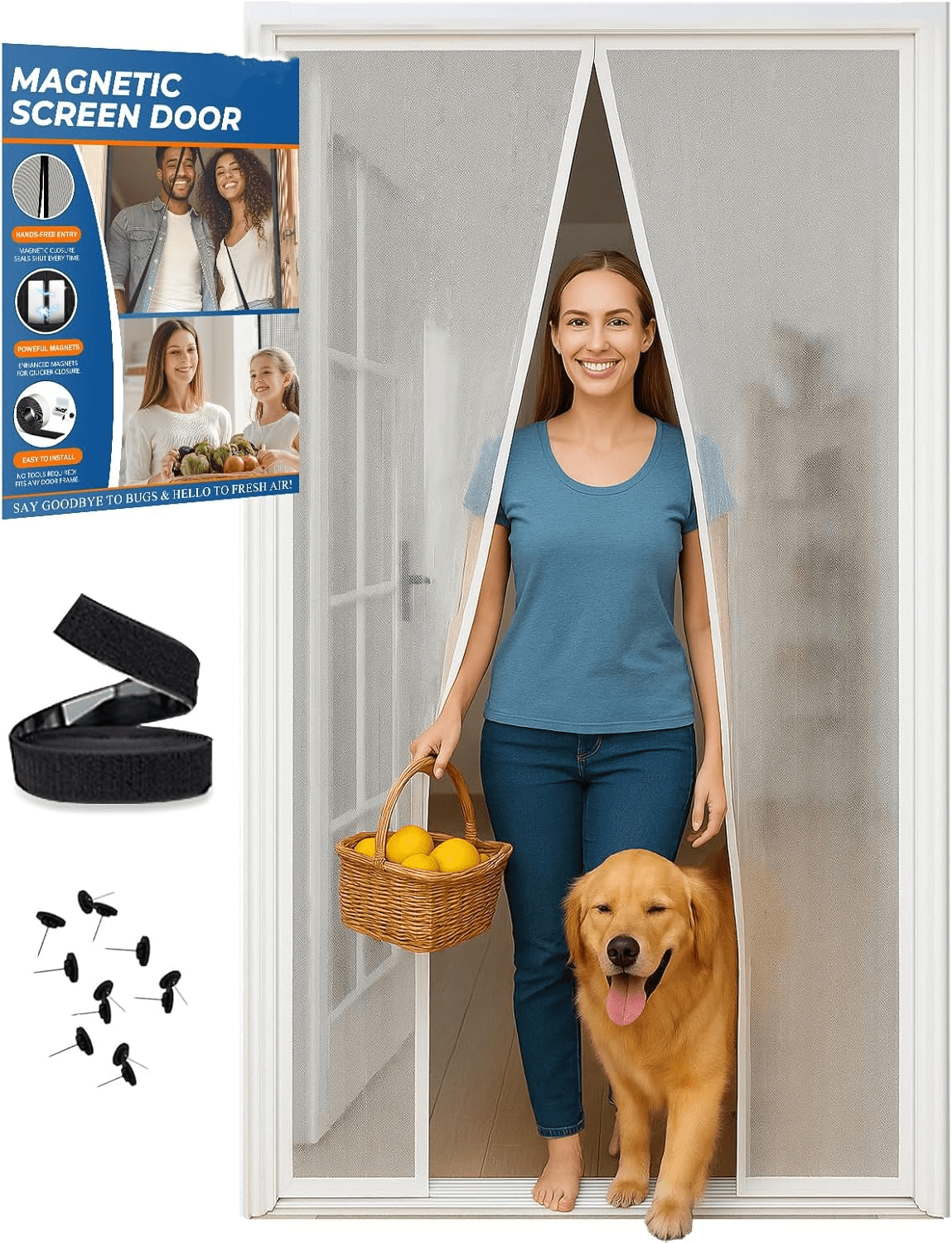 Kiyuycy Magnetic Mesh Screen Door, Heavy - Duty: Hands - free Passage ...