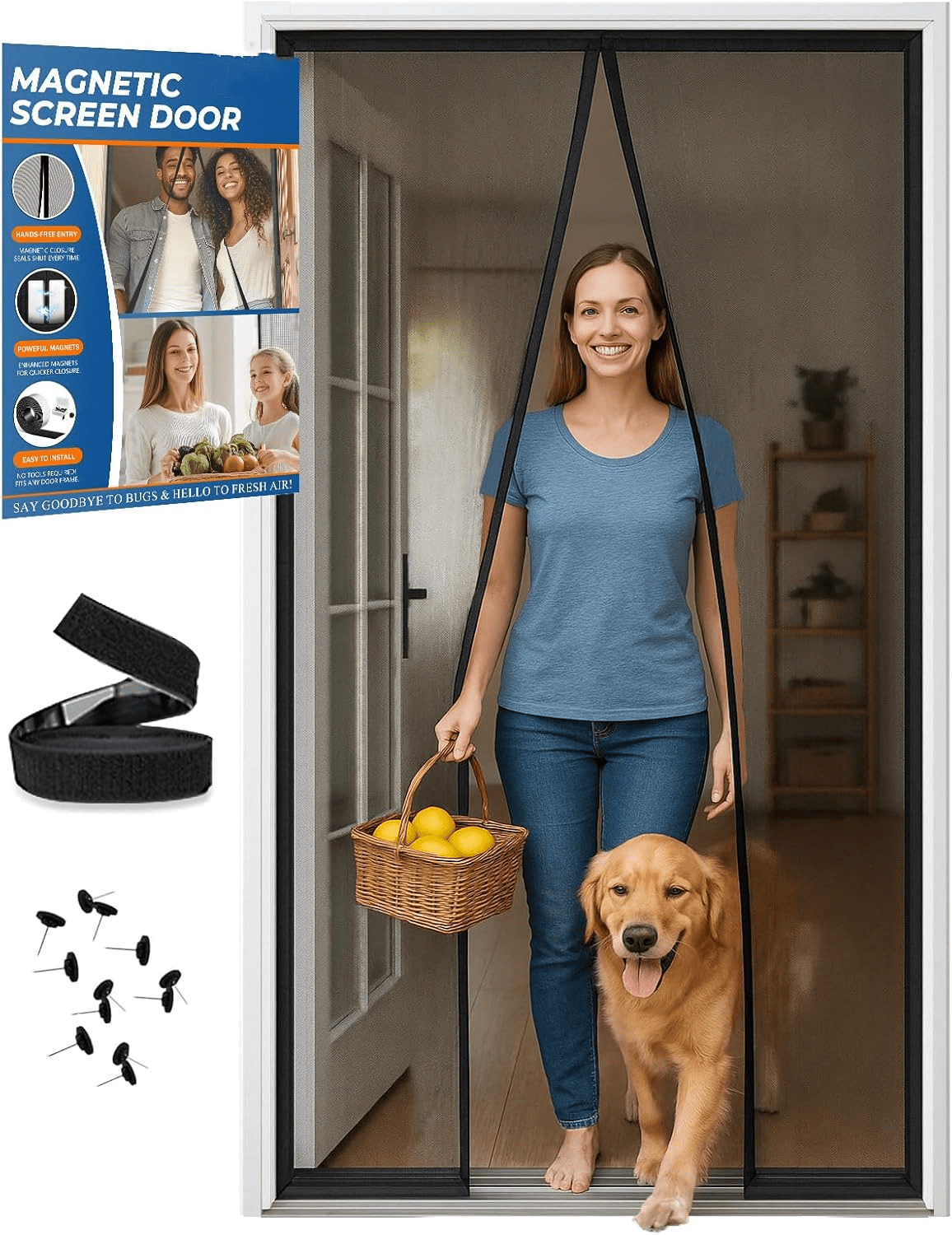 Kiyuycy Magnetic Mesh Screen Door, Heavy - Duty: Hands - free Passage ...