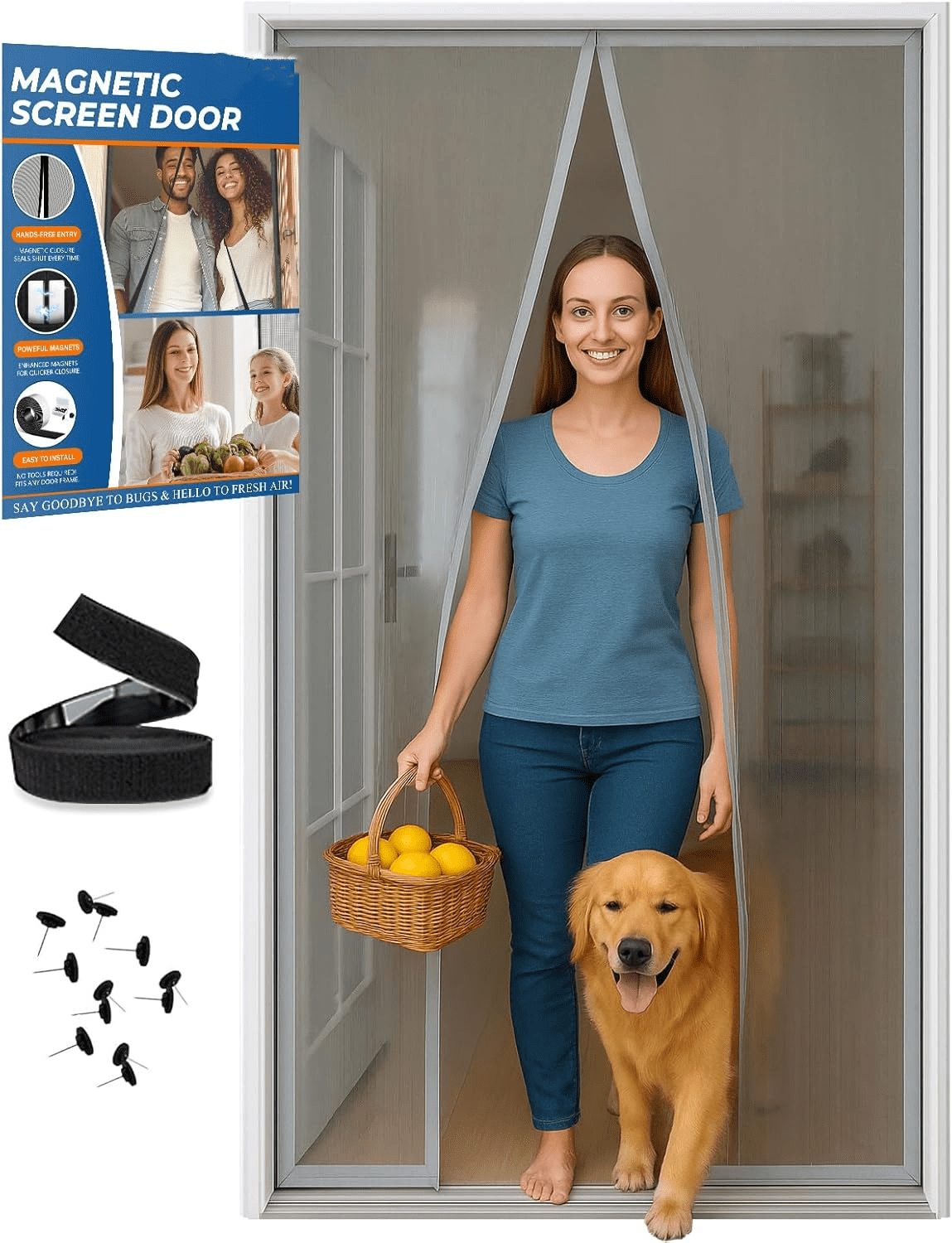 Kiyuycy Magnetic Mesh Screen Door, Heavy - Duty: Hands - free Passage ...