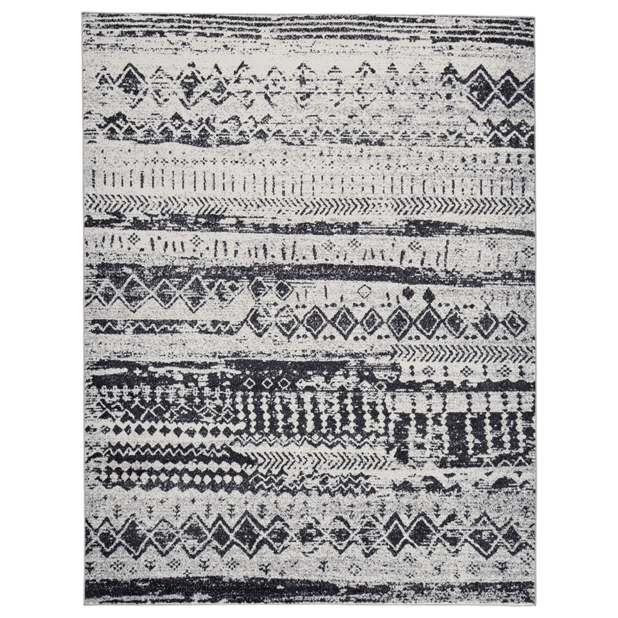 Kiza 5 x 7 Area Rug Woven Organic Design Black and White Polyester ...