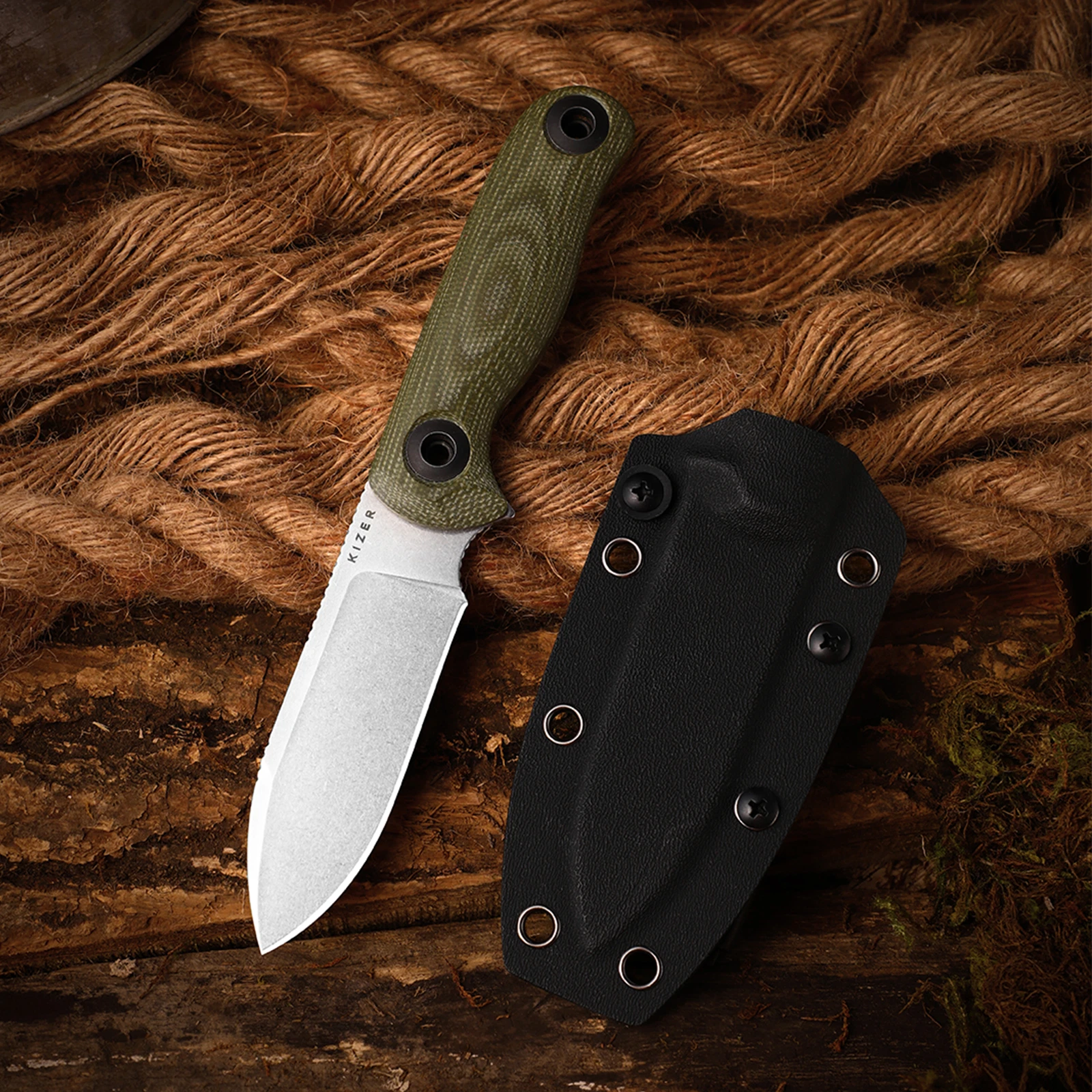Kizer Drop Bear Fix 3 Fixed Knife 14C28N Blade Micarta Handle Medium ...