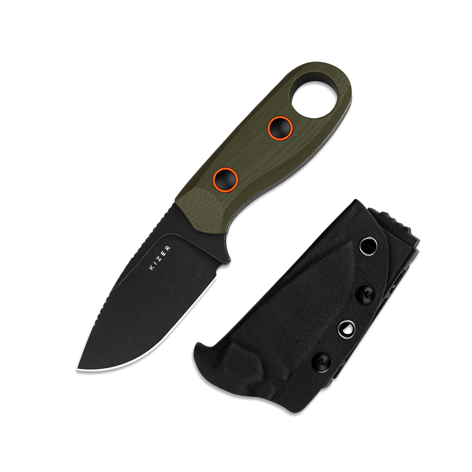 Kizer Fixed Blade Knife Beaver, D2 Steel Olive Green G10 Handle Pocket ...