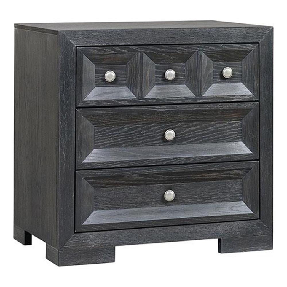 Kizie Oversized Nightstand- USB A-C- 3 Drawer- 38 Inch Weathered Black ...