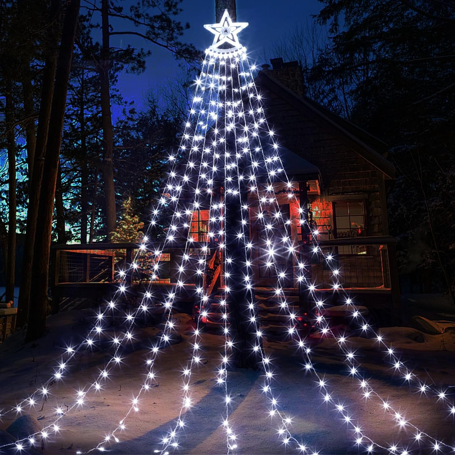 Kizocay Outdoor Christmas Decoration Lights, 8 Modes, 350 LED Star Tree ...
