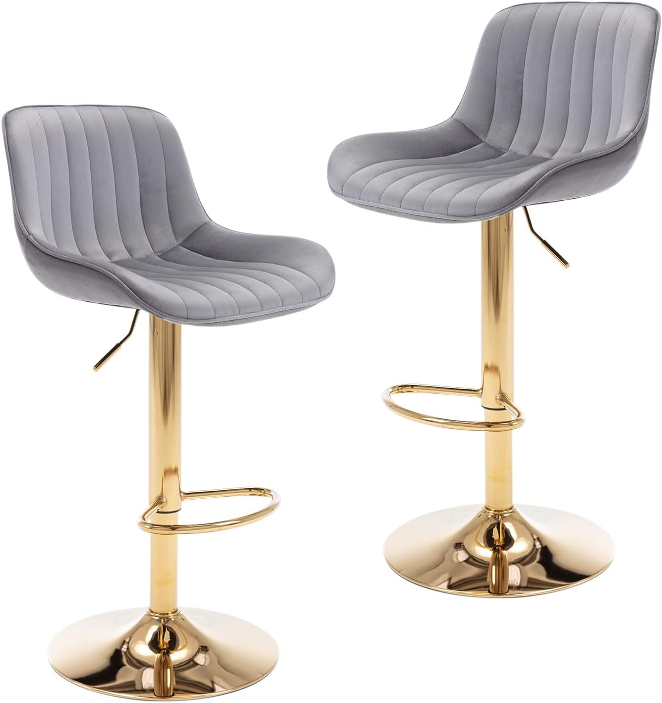 Kiztir Gold Velvet Bar Stools Set of 2, Adjustable Counter Height Bar ...