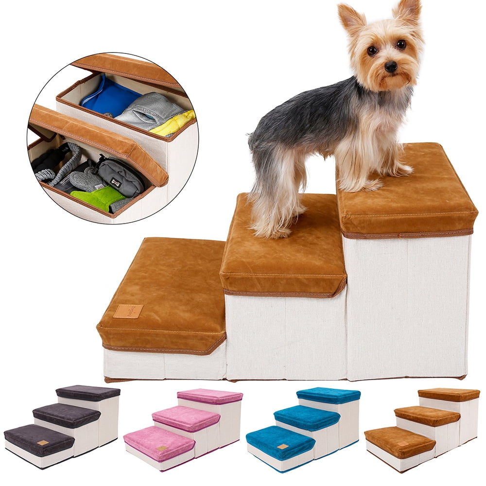 Kjislet High Density Foam Dog Stairs, 3 Tiers, Soft Foam Pet Steps ...