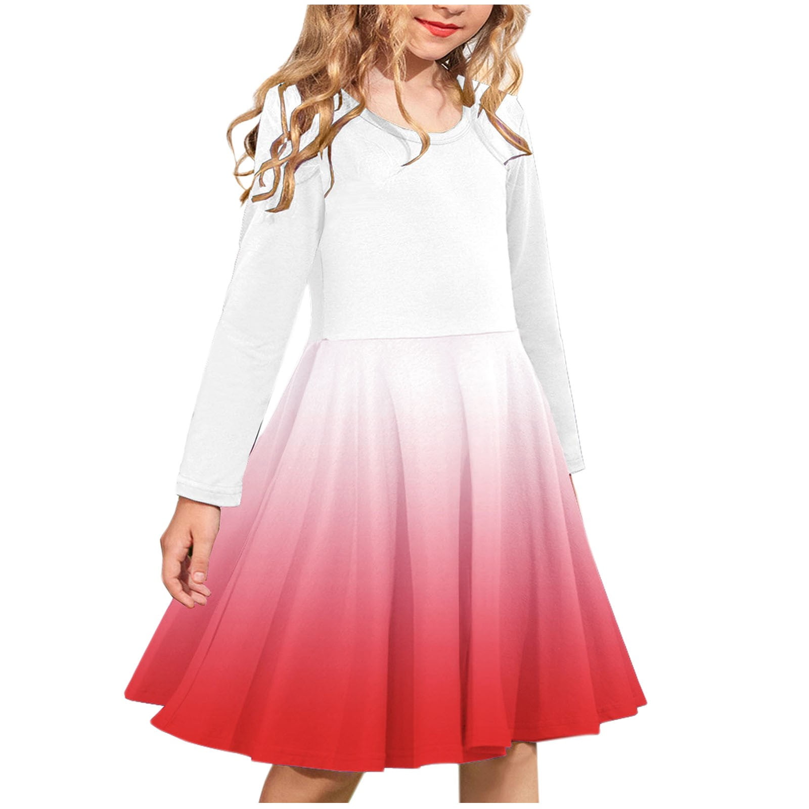 KkSLirnhs Girls Dresses Size 8 Girls Long Sleeve Stretchy Dress A Line ...